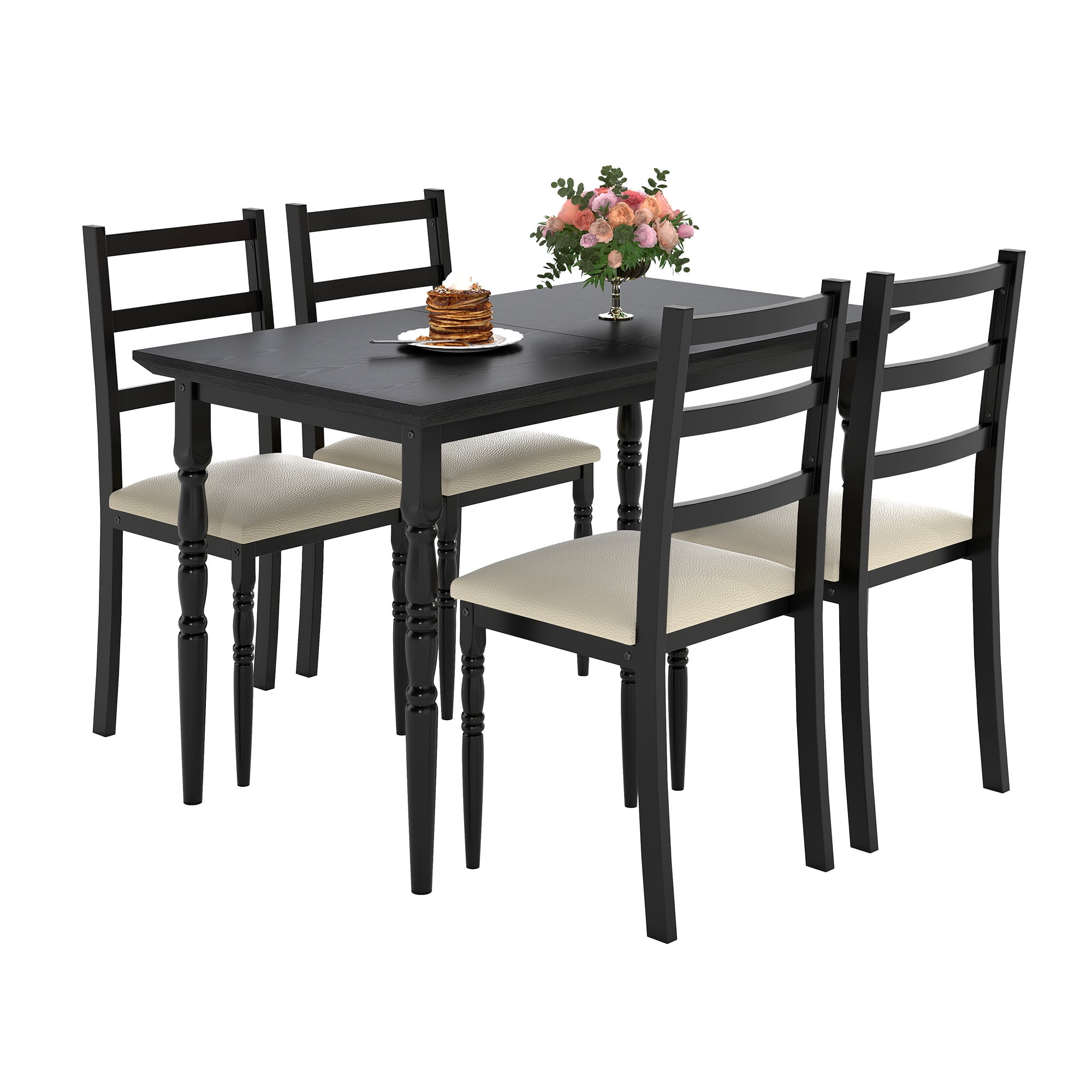 Craftian Dining Table Set for 4, Modern 5 Piece Rectangular Table Set with 4 Upholstered Chairs ...