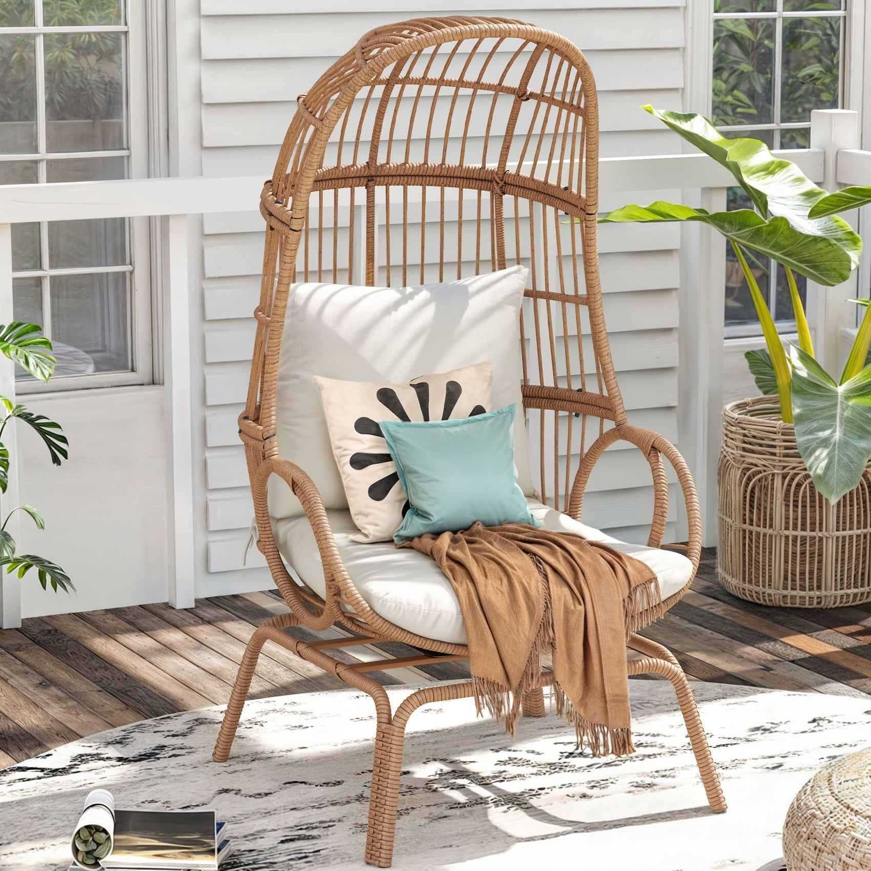 Craftian Egg Chair, Wicker Outdoor Patio 360° Swivel Lounge Chair ...