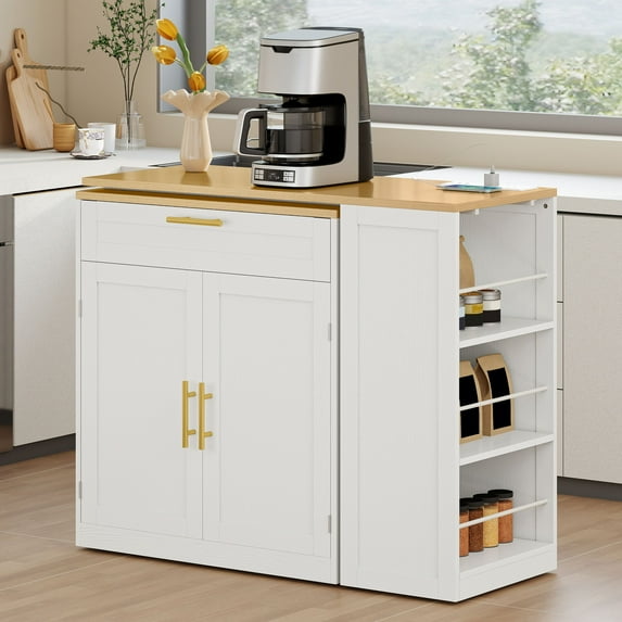 Craftian Extendable Kitchen Island Table with Stools & Storage, Kitchen ...