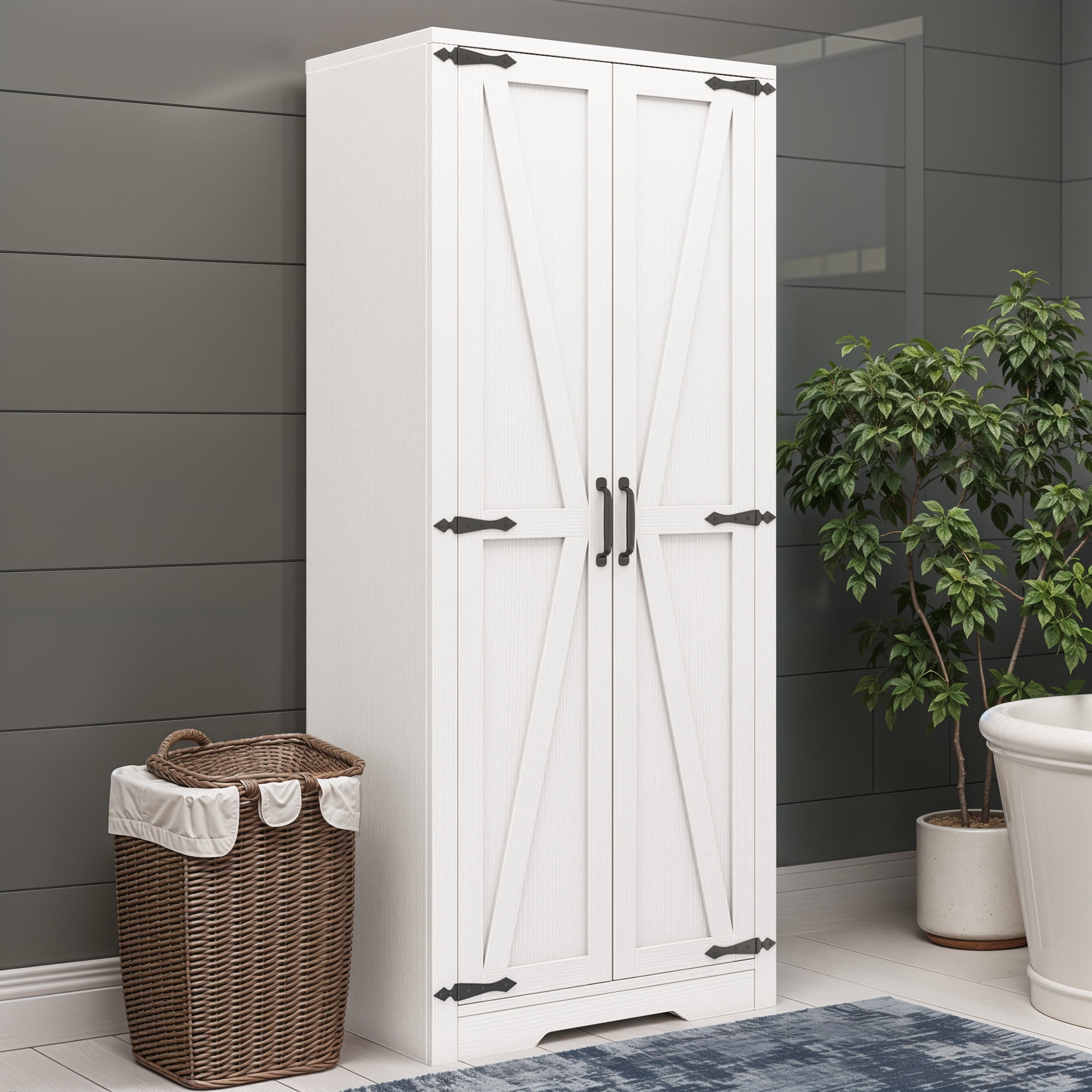 Craftian Farmhouse 2-Door Storage Cabinet, Freestanding Utility ...