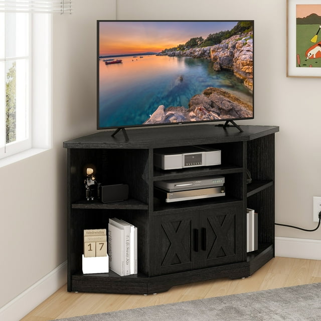 Craftian Farmhouse Corner TV Stand for TVs up to 55 inch with Power ...