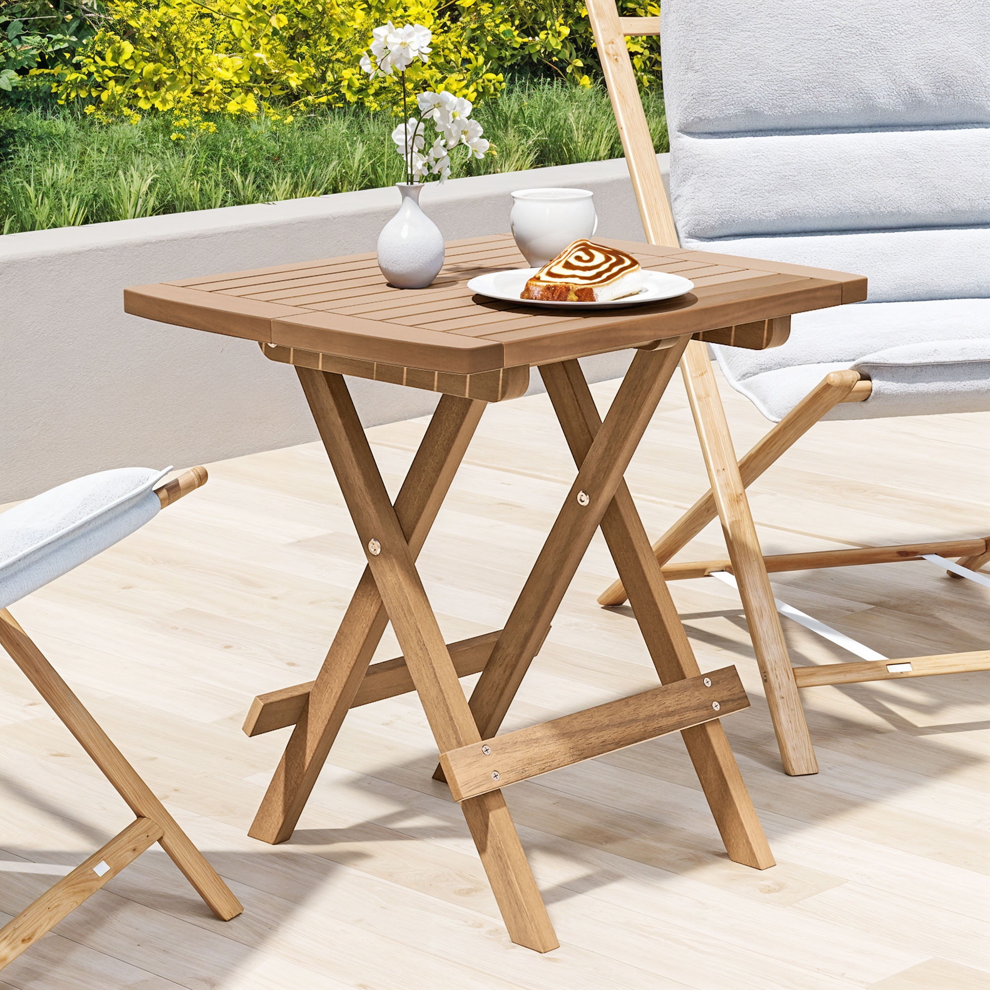 Craftian Foldable Rectangle Wood Patio Table, Weatherproof Outdoor Side ...