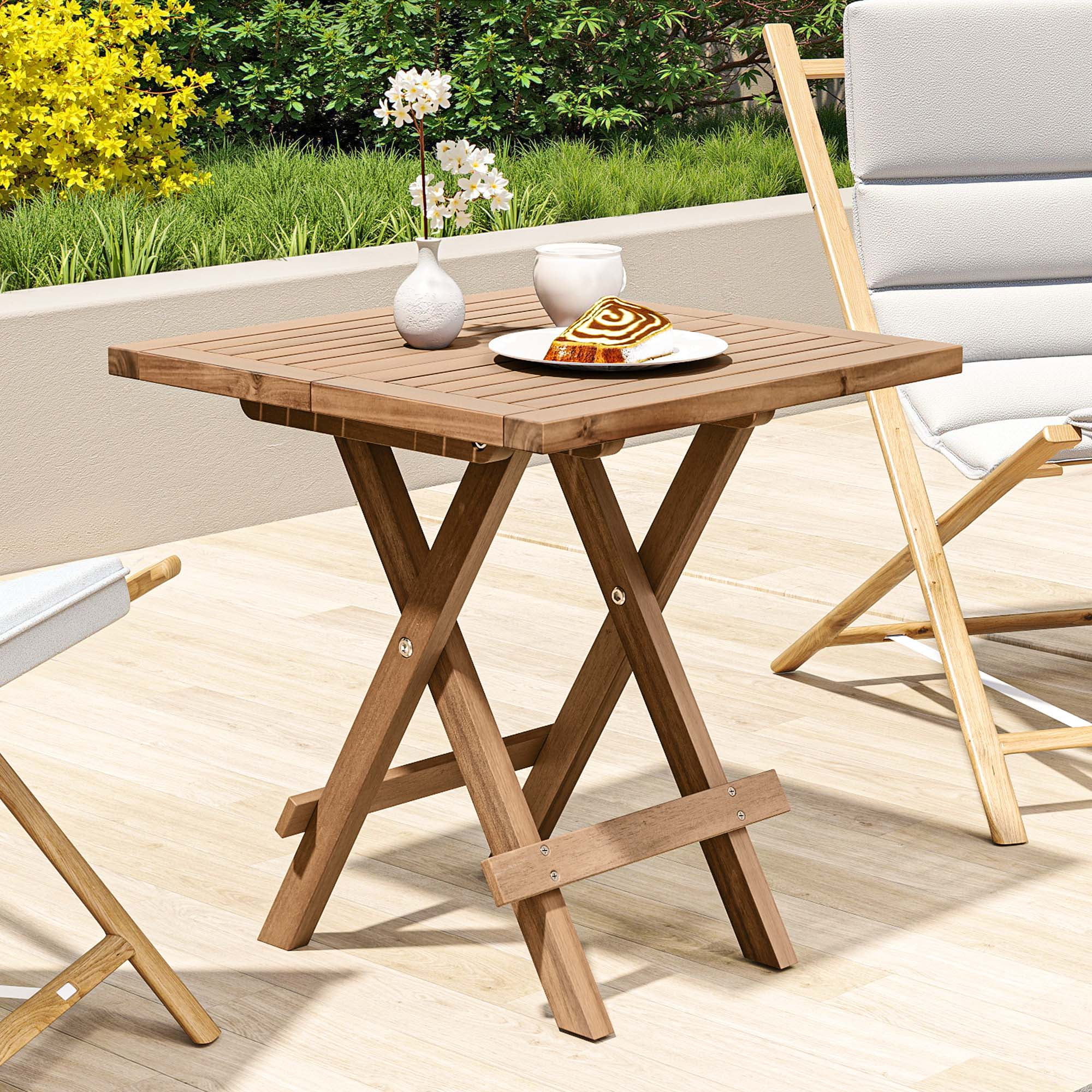 Craftian Foldable Square Wood Patio Table, Weatherproof Outdoor Side ...
