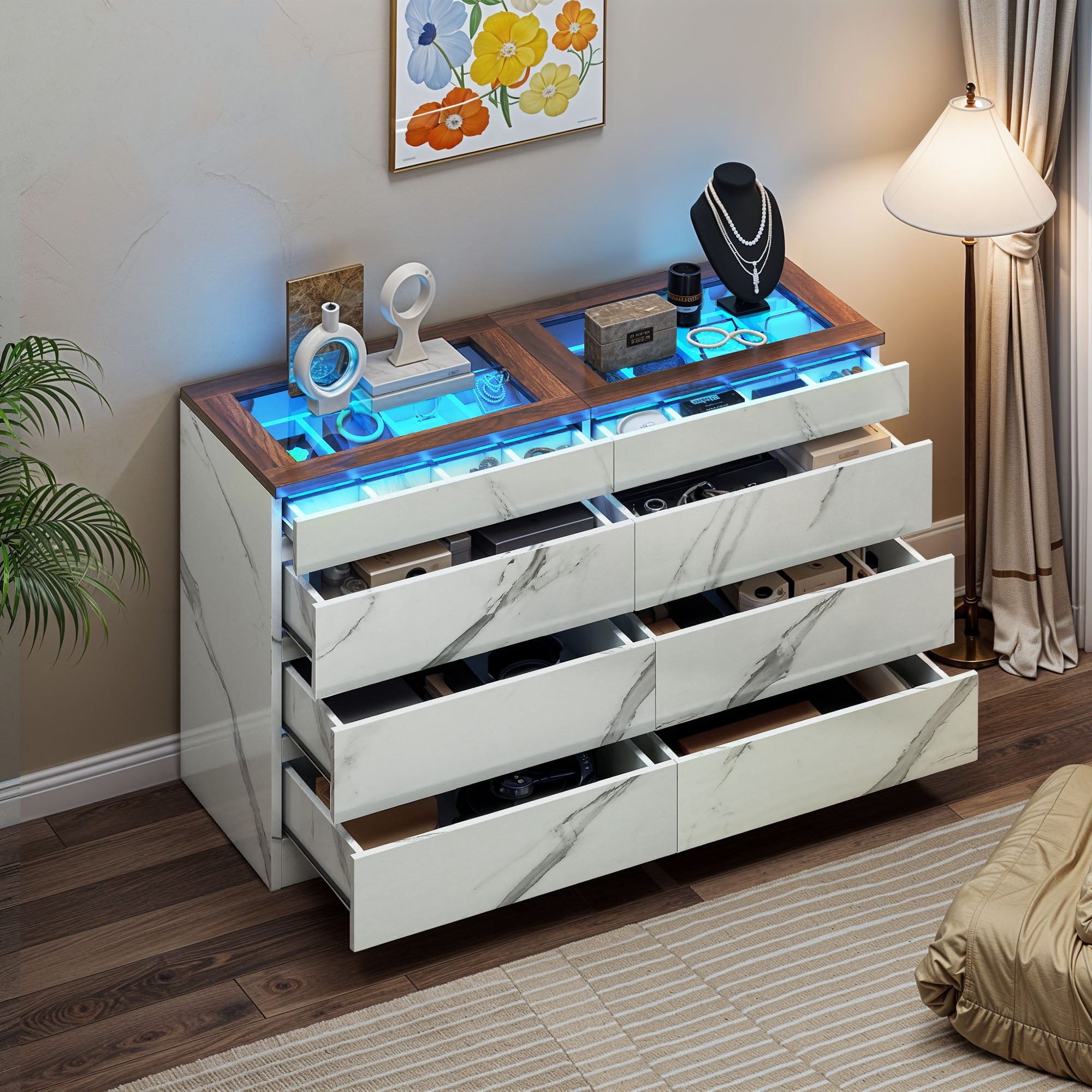 Craftian High Gloss Horizontal Storage Dresser, Chest of 8 Drawers with ...