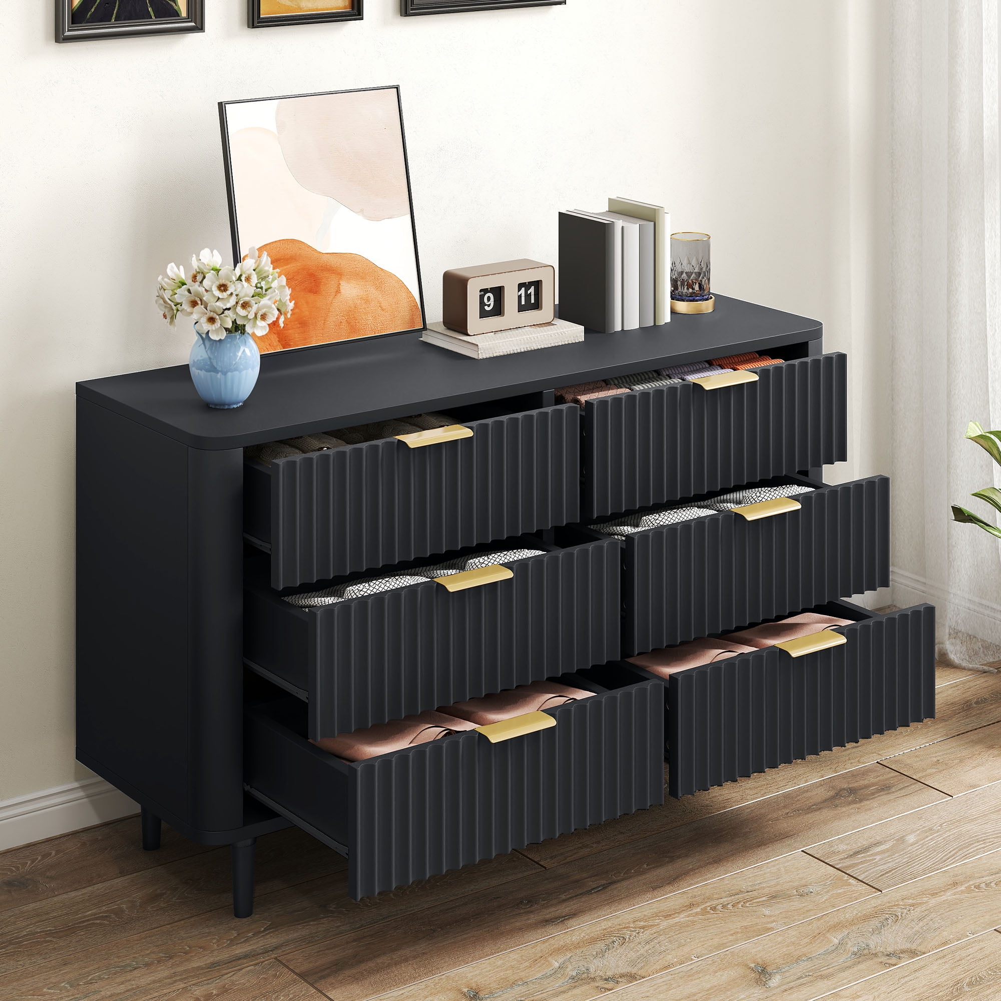 Craftian Horizontal Double Dresser with 6 Drawers, MDF Chest of Drawers ...