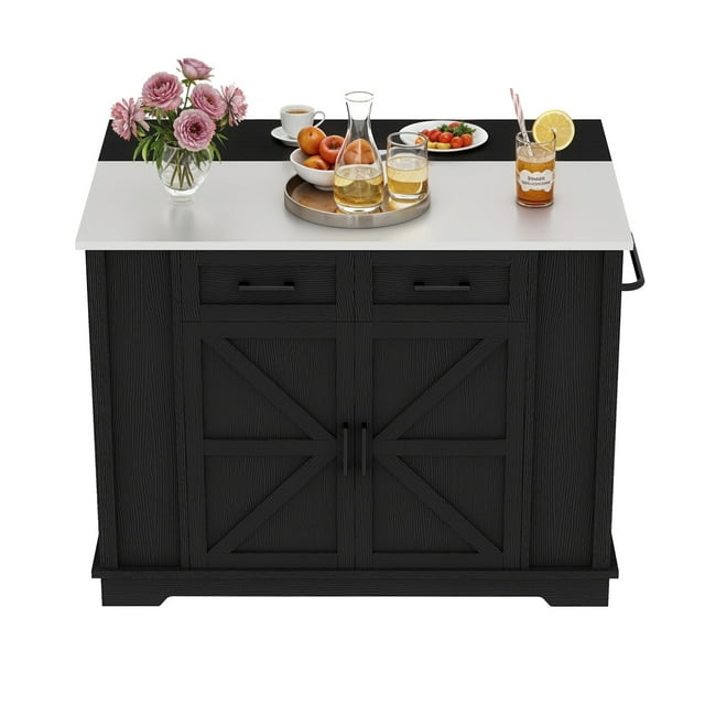 Craftian Kitchen Island Table with Storage & Power Outlet, Kitchen ...