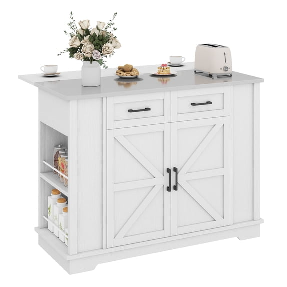 Craftian Kitchen Island Table with Storage & Power Outlet, Kitchen ...