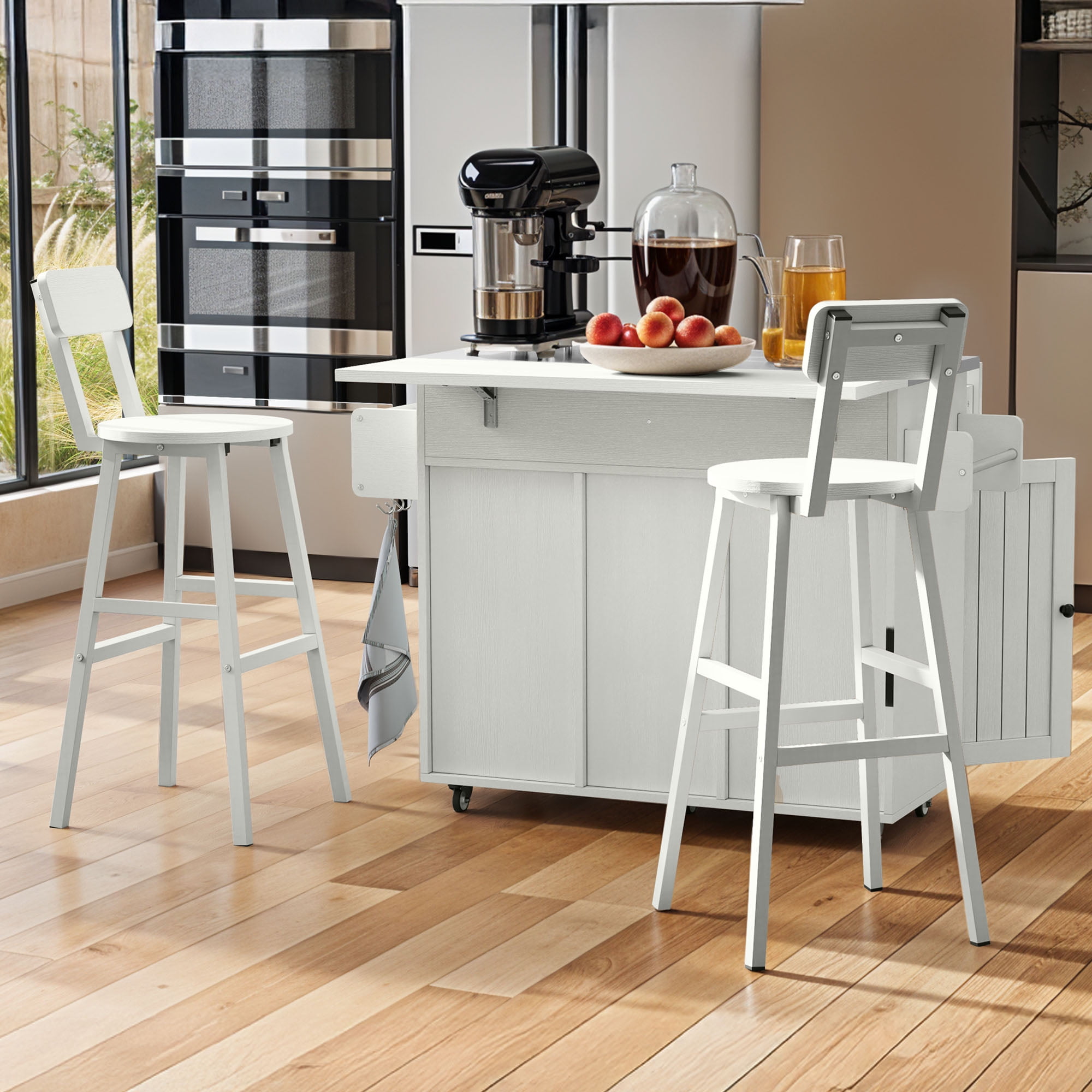 Craftian Kitchen Island with Wheels & Seating, Kitchen Island Cart with ...