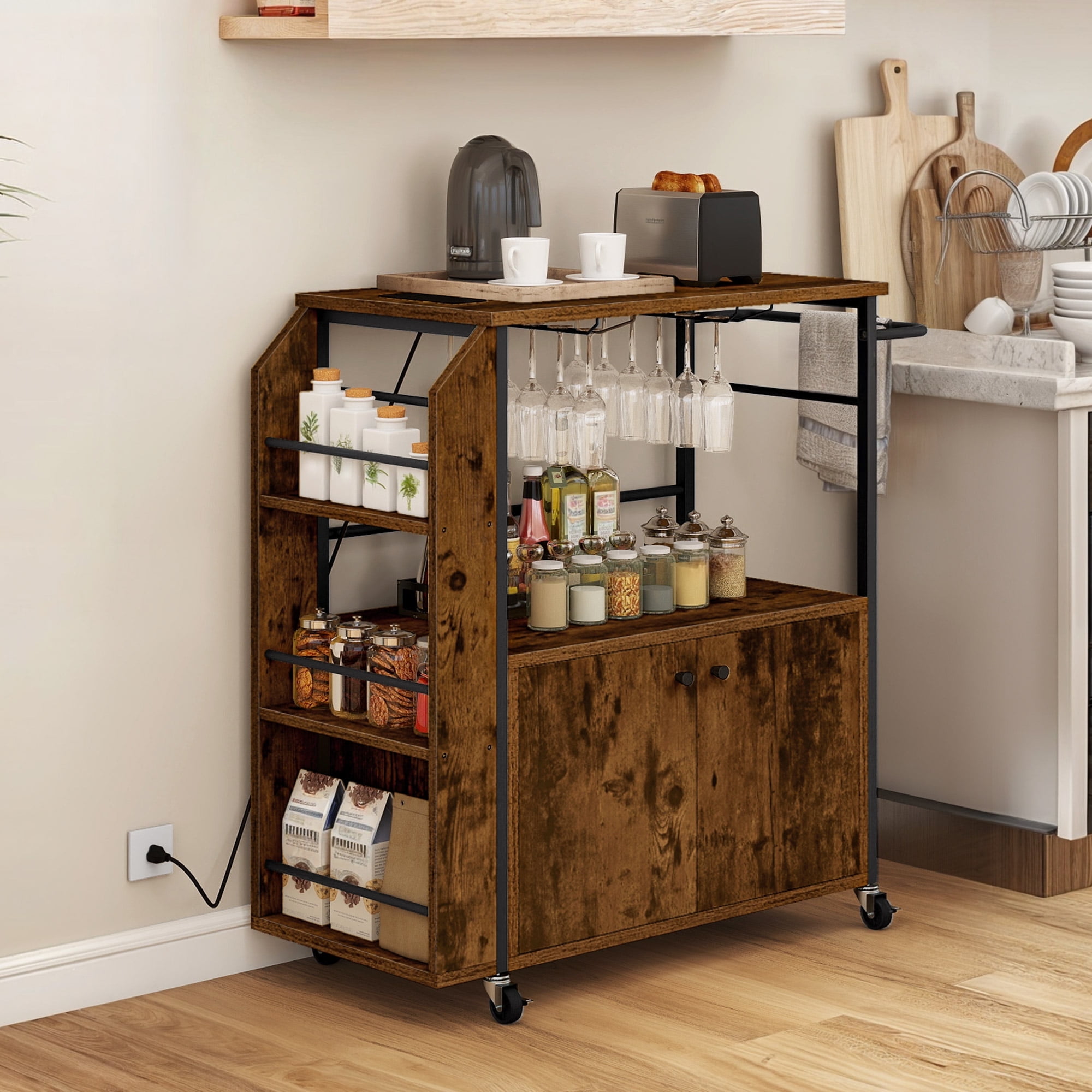 Craftian Kitchen Storage Cart Trolley with Storage Shelves, Kitchen ...