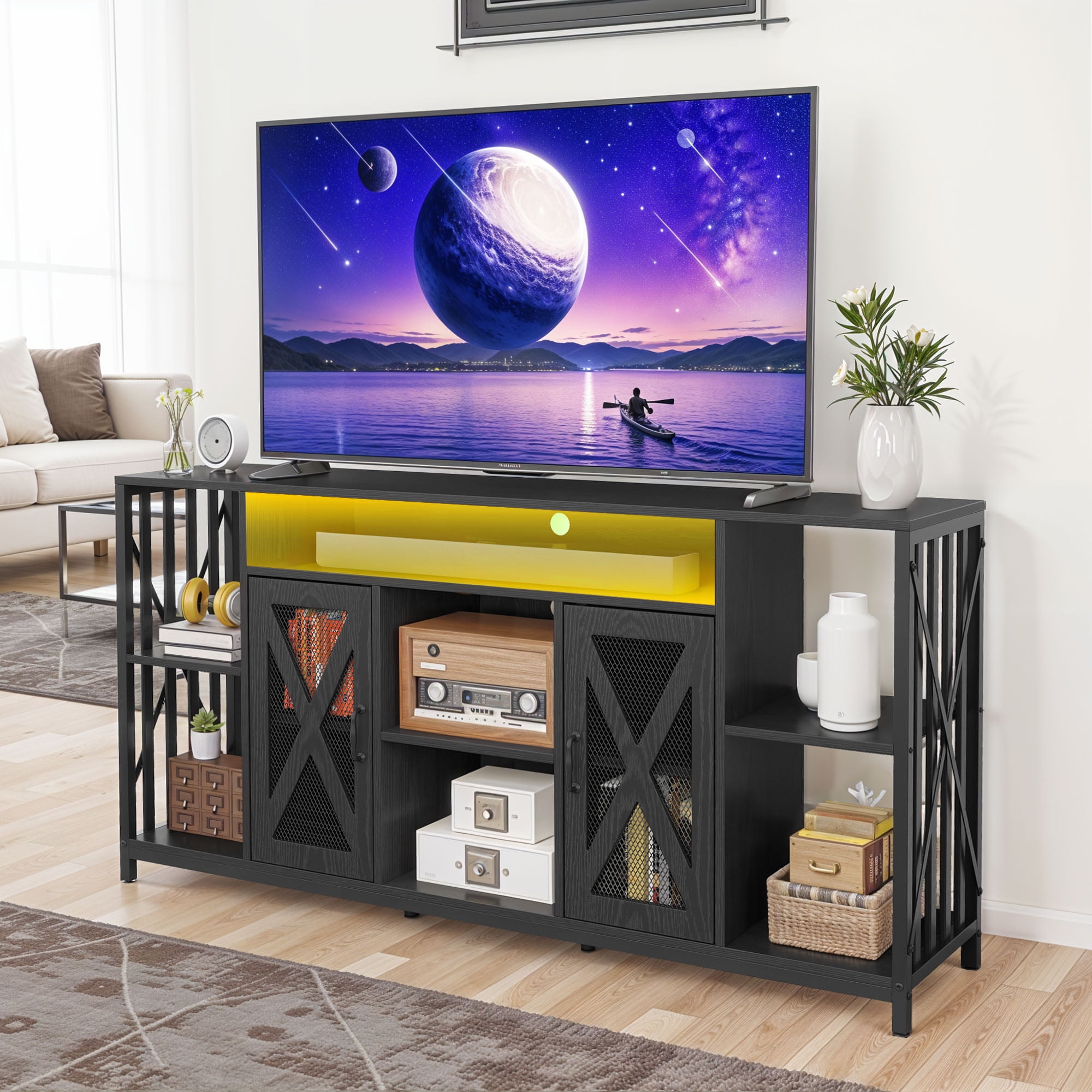 Craftian Large LED TV Stand with Power Outlets for 70/65 Inch TV ...
