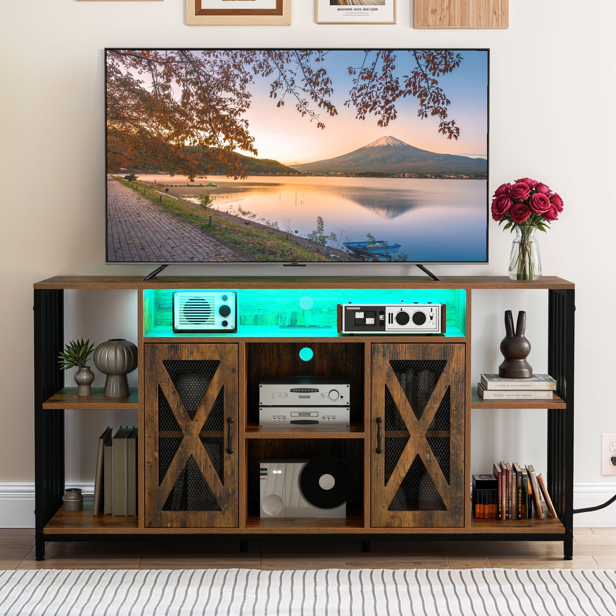Craftian Large LED TV Stand with Power Outlets for 70/65 Inch TV ...