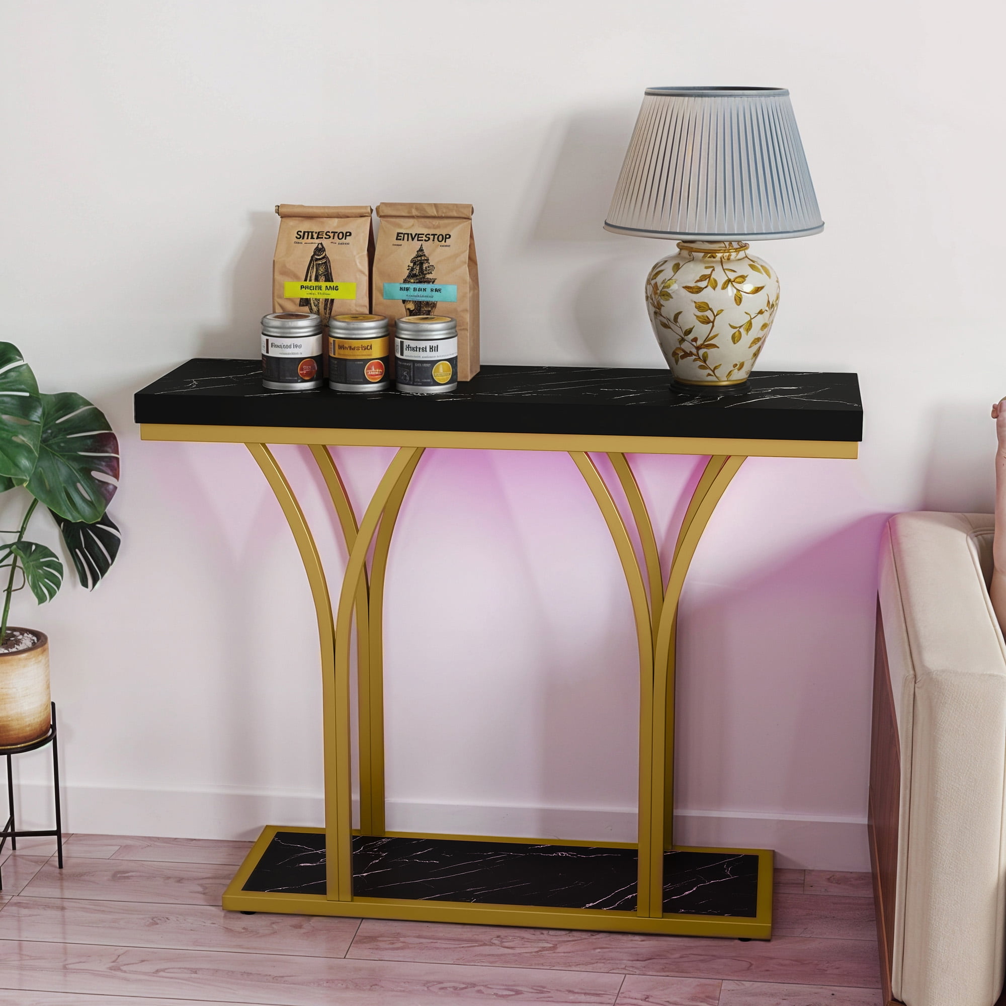 Craftian Modern Console Table with LED Lights, Faux Marble Entryway ...