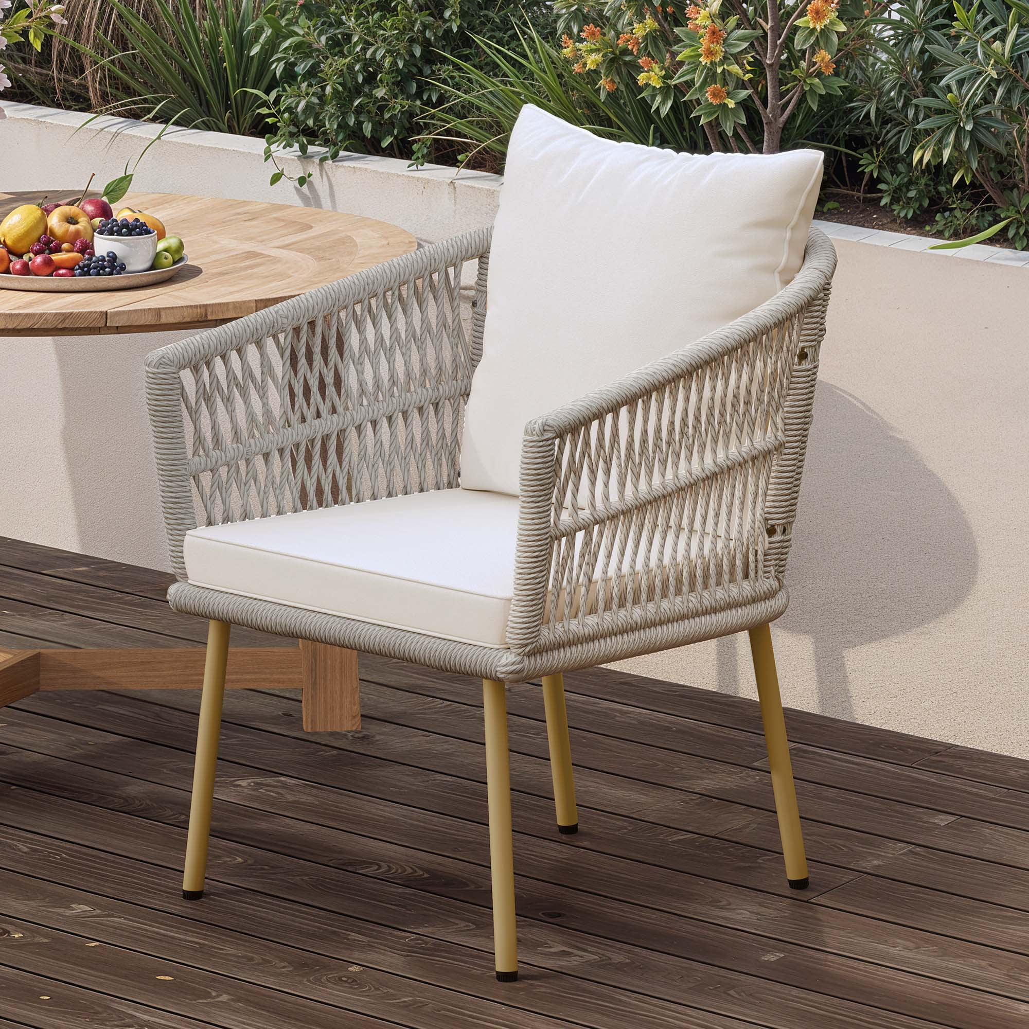 Craftian Outdoor Dining Chair, All-Weather Wicker Dining Single Sofa ...