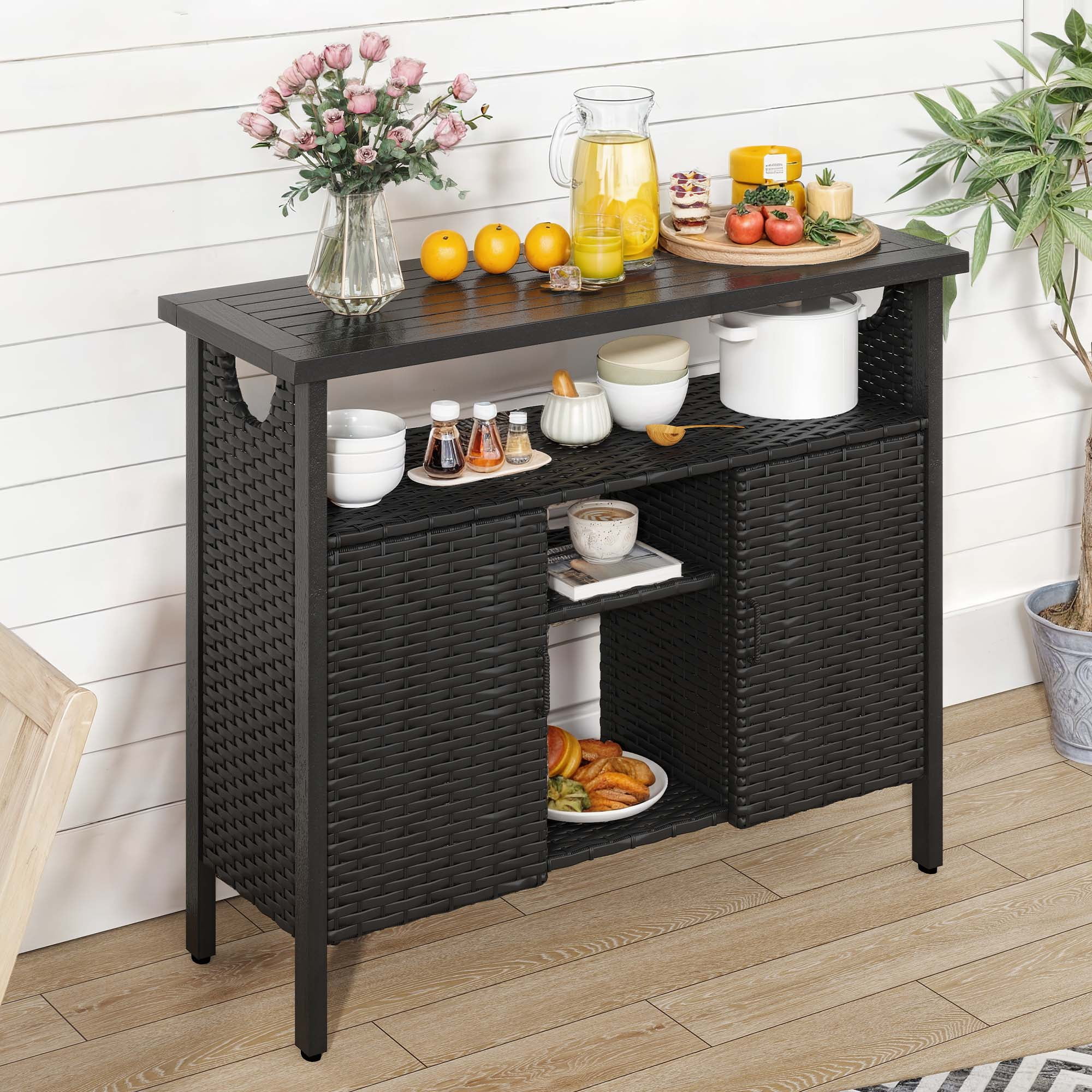 Craftian Outdoor Garden Patio Wicker Storage Cabinet with Doors and ...