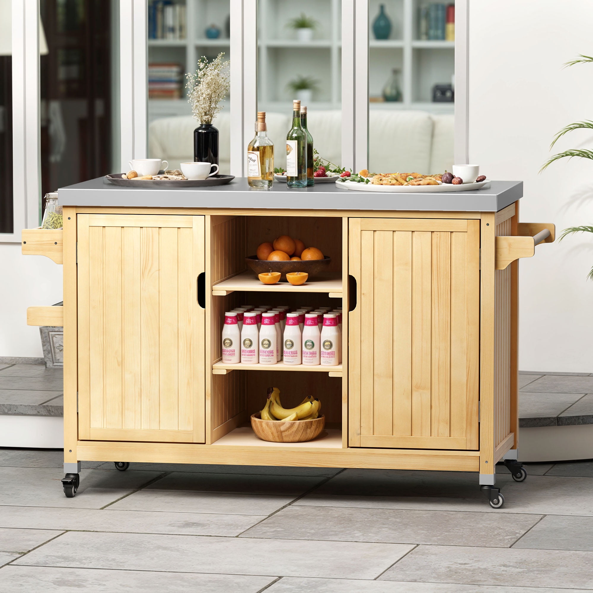 Craftian Outdoor Prep Table Grill Station, Solid Wood Movable Dining ...