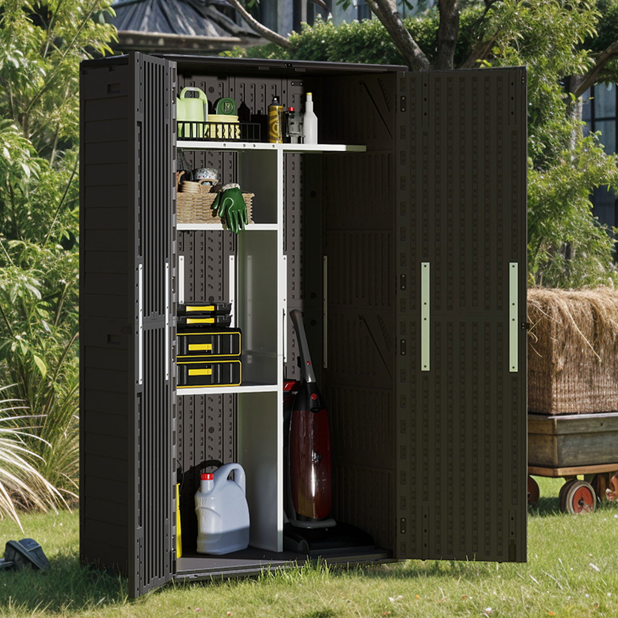 Craftian Outdoor Vertical Storage Shed, 25 Cubic Feet with Shelving for ...