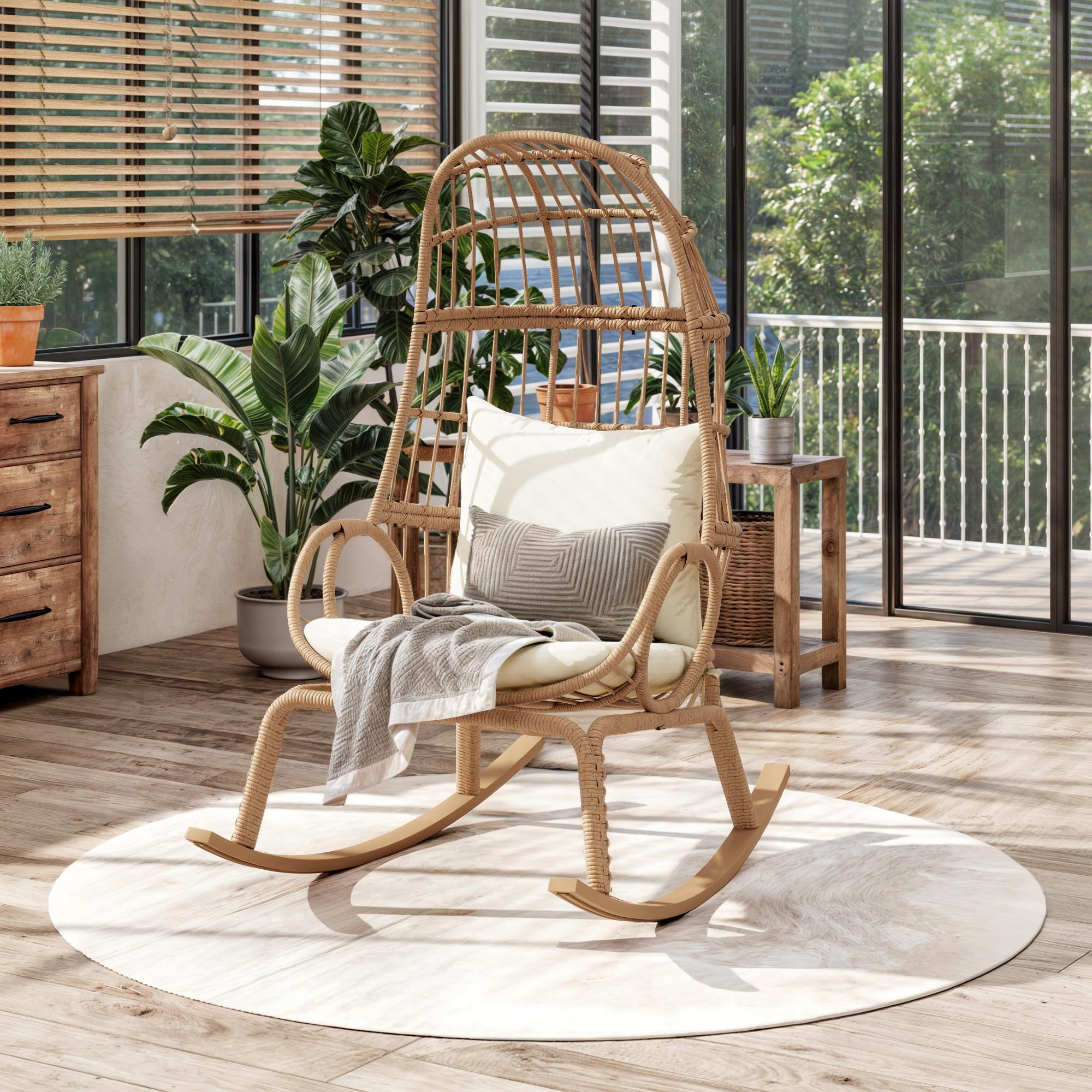 Craftian Patio Rocking Egg Chair with Plush Cushions, 380lb Weight ...