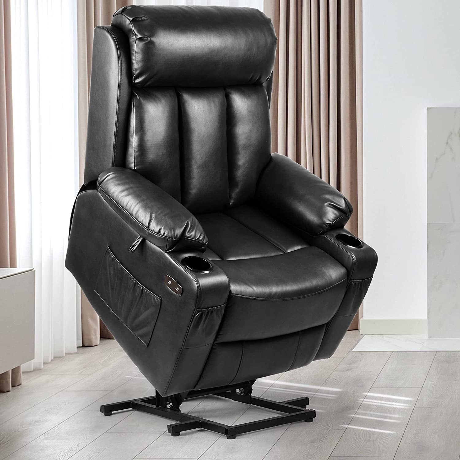 Craftian Power Lift Recliner Chair with Extended Footrest , Faux ...