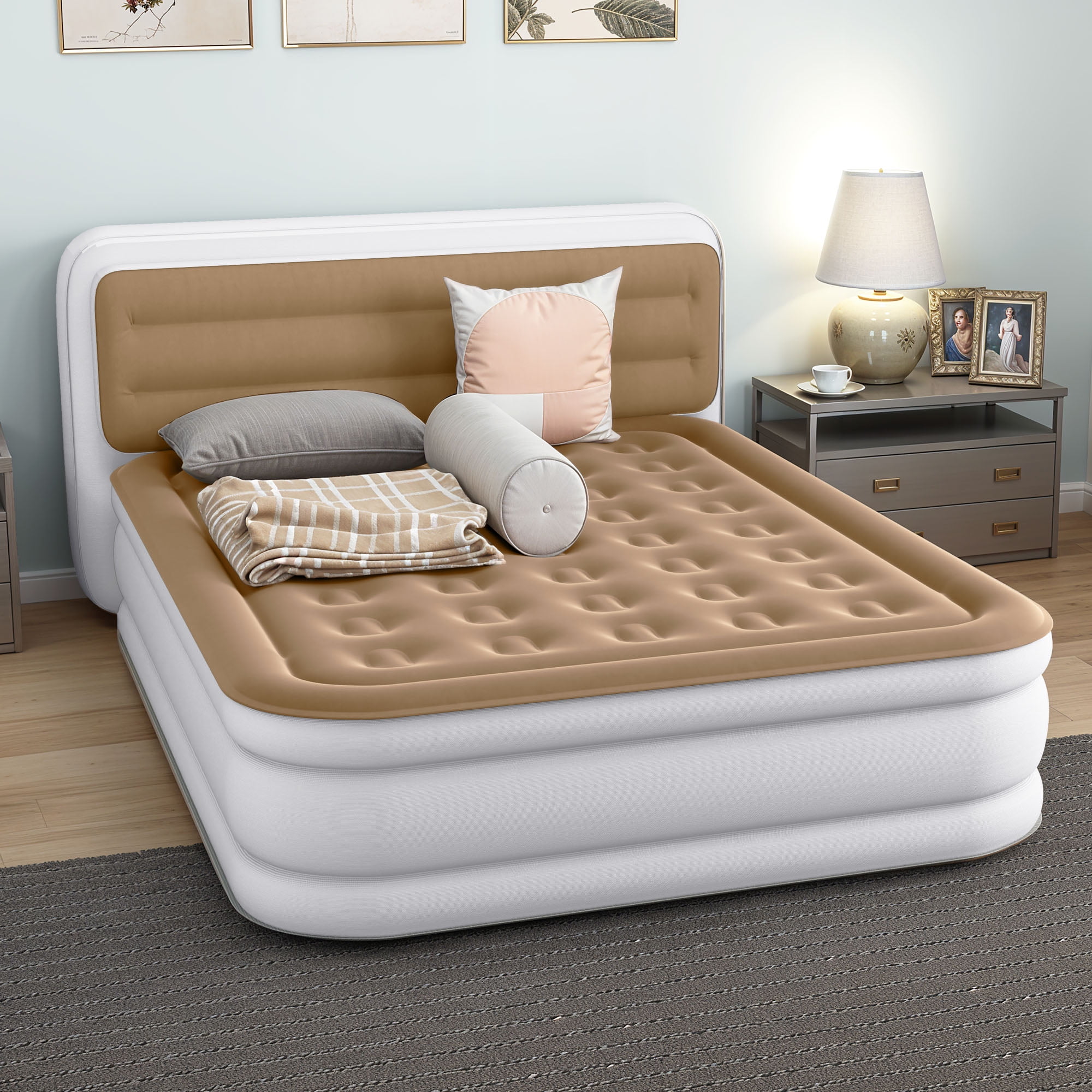 Uforic Queen Size Air Mattress with Built-in Headboard and Inflation ...