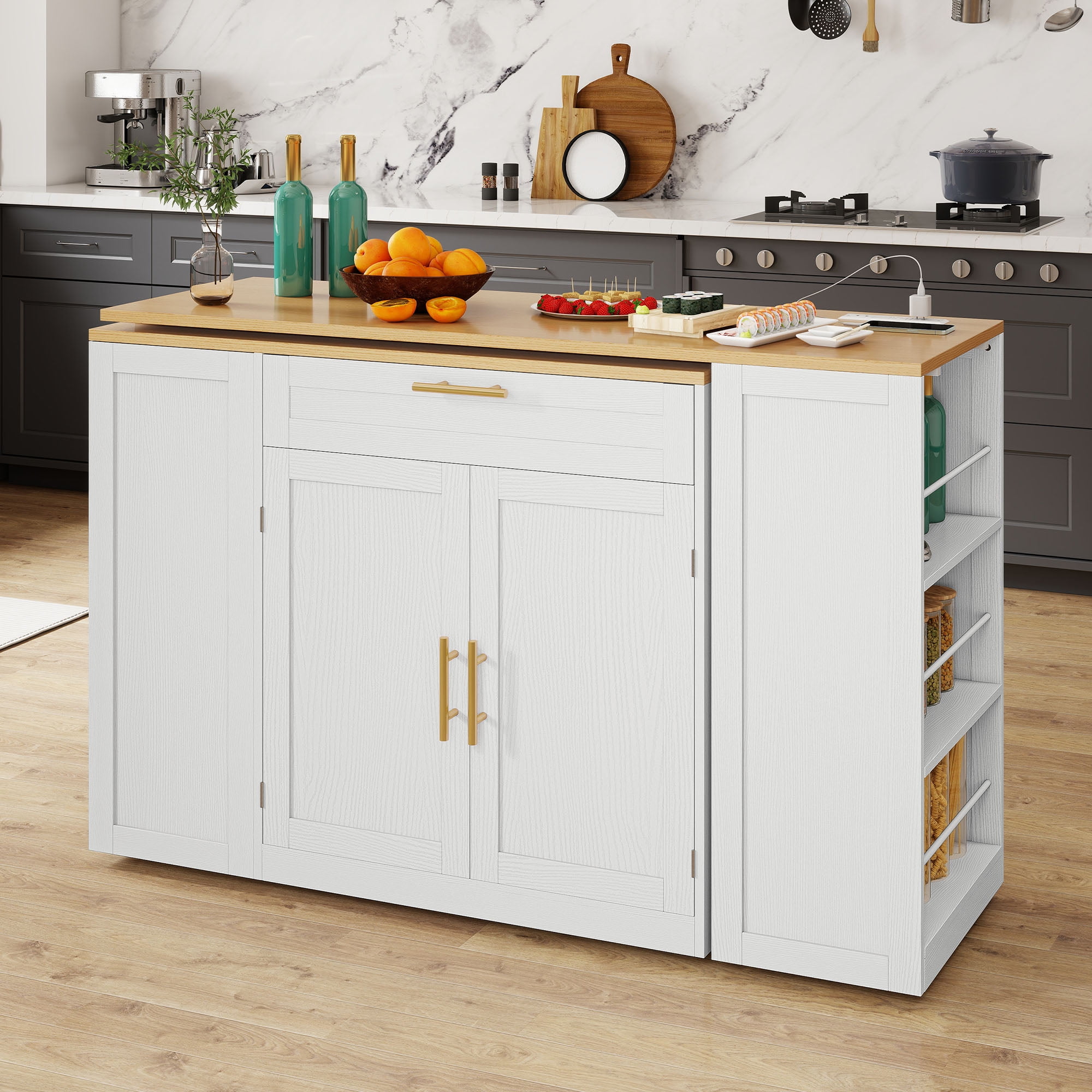 Craftian Rolling Kitchen Island with Seating & Power Outlets ...
