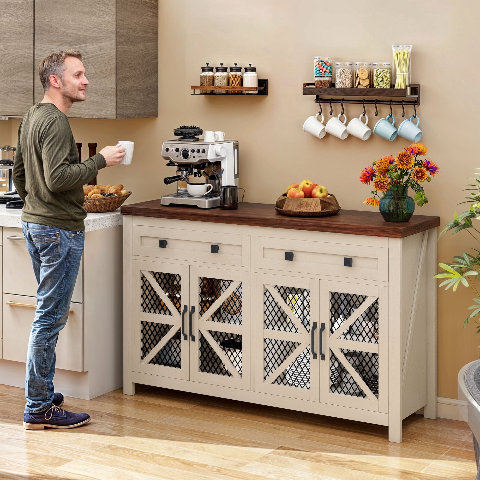 Craftian Sideboard Cabinet with Adjustable Shelves, Kitchen Buffet ...