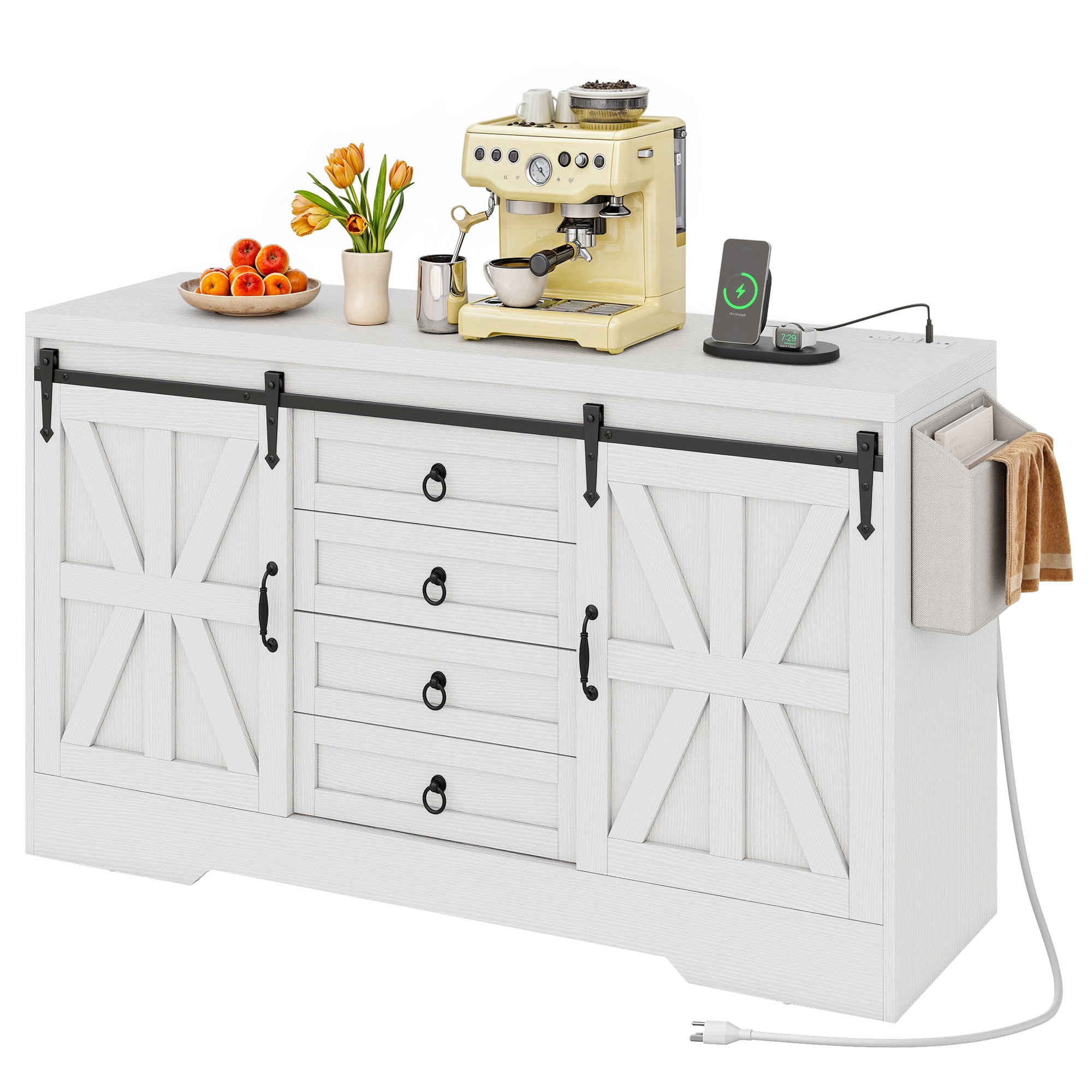 Craftian Sideboard Cabinet with Storage & Power Outlets, 59" Farmhouse ...