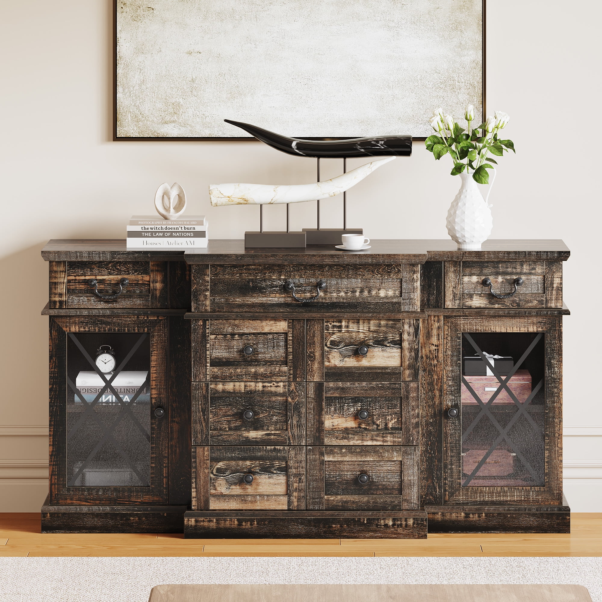 Craftian Sideboard Storage Cabinet with Drawers & Doors, Kitchen ...