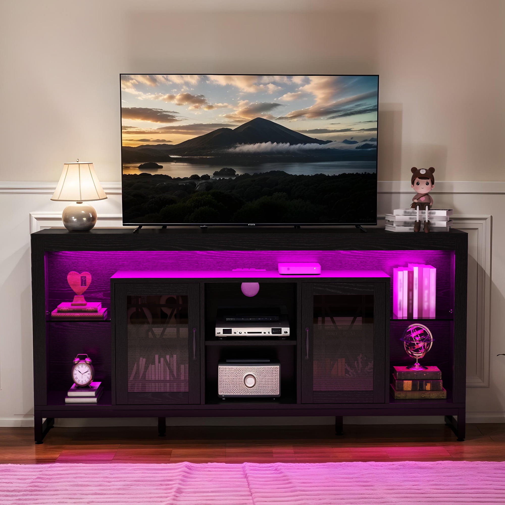 Craftian TV Stand with Power Outlets for 70 Inch TV, LED Entertainment ...