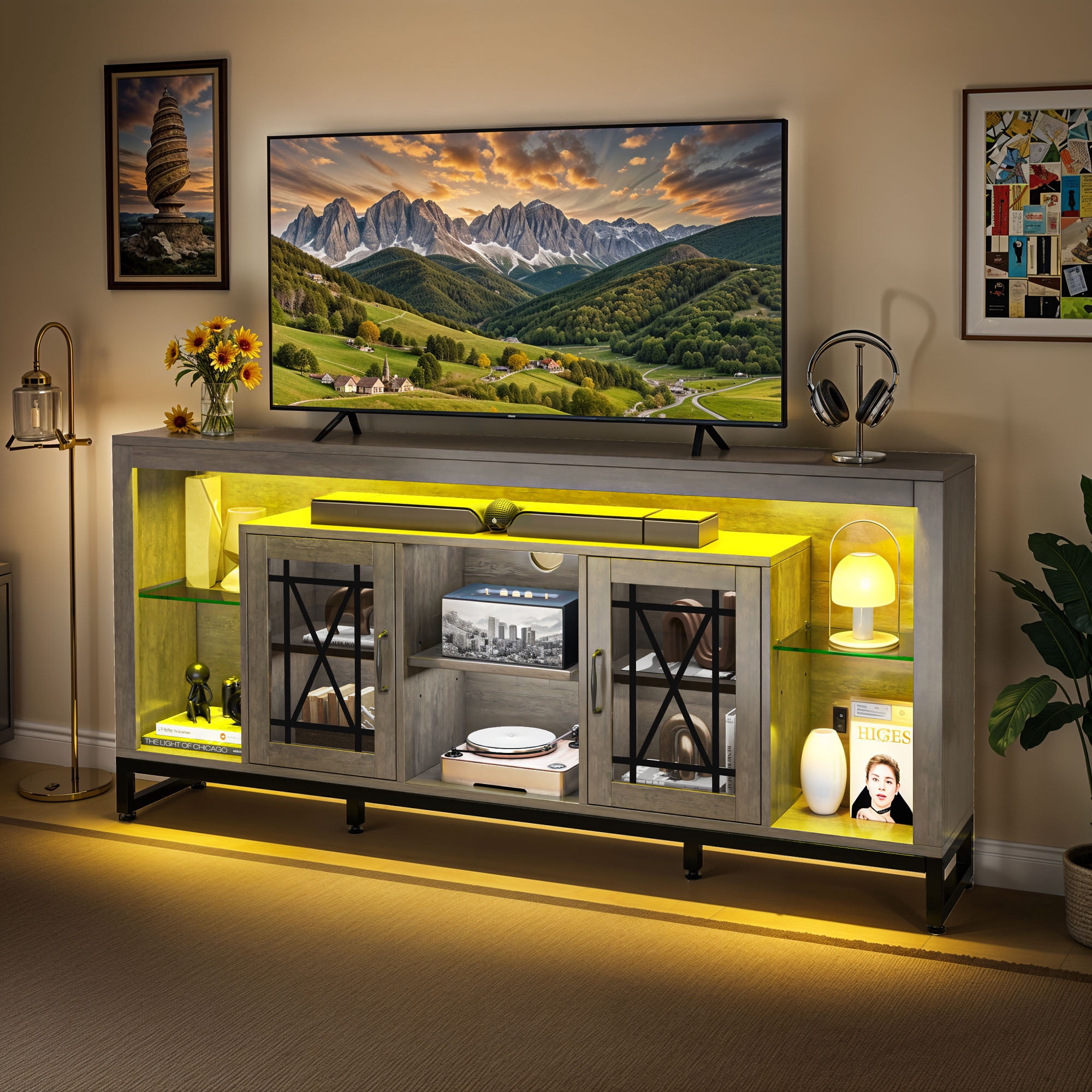 Craftian TV Stand with Power Outlets for 70 Inch TV, LED Entertainment ...