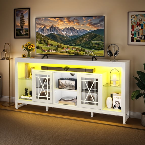 Craftian TV Stand with Power Outlets for 70 Inch TV, LED Entertainment ...