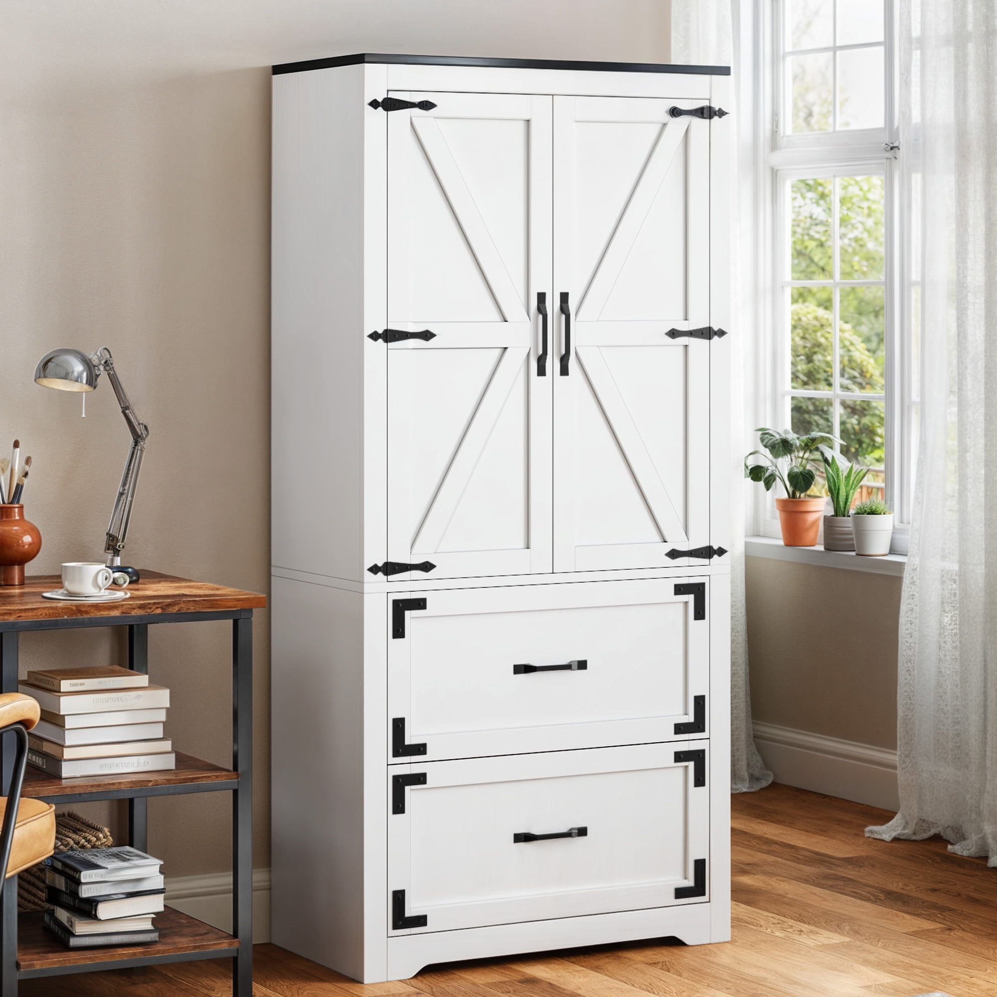 Craftian Tall File Cabinets with 2 Door& 2 Drawer, Farmhouse Wood ...