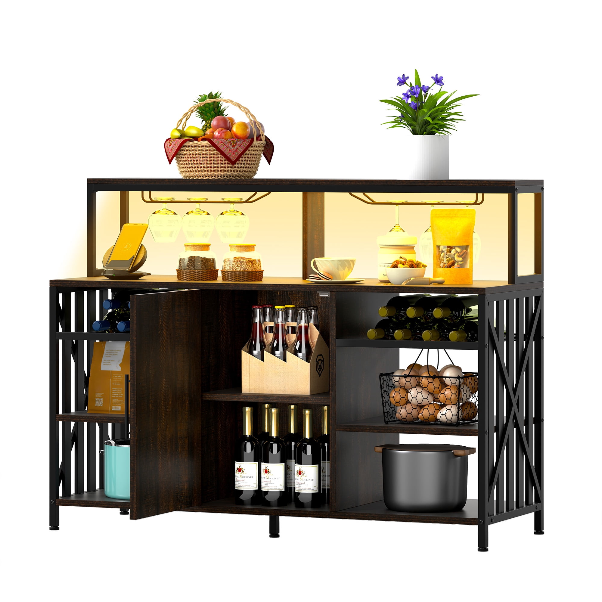 Craftian Wine Cabinet with Power Outlets & LED Lights, Home Bar Cabinet ...