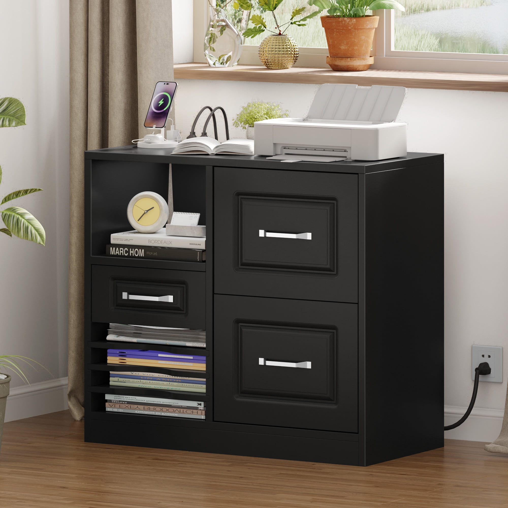 Craftian Wood File Cabinet with Charging Statio , 3 DrawerFiling ...