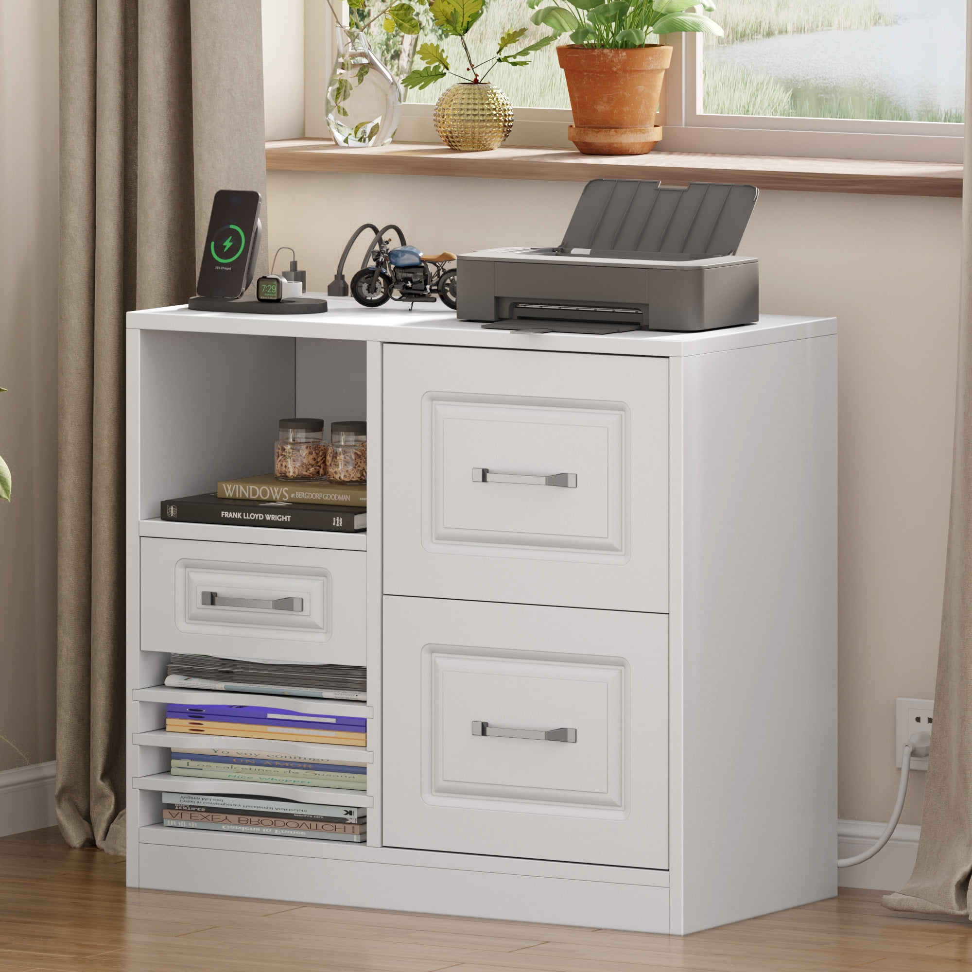 Craftian Wood File Cabinet with Charging Statio , 3 DrawerFiling ...