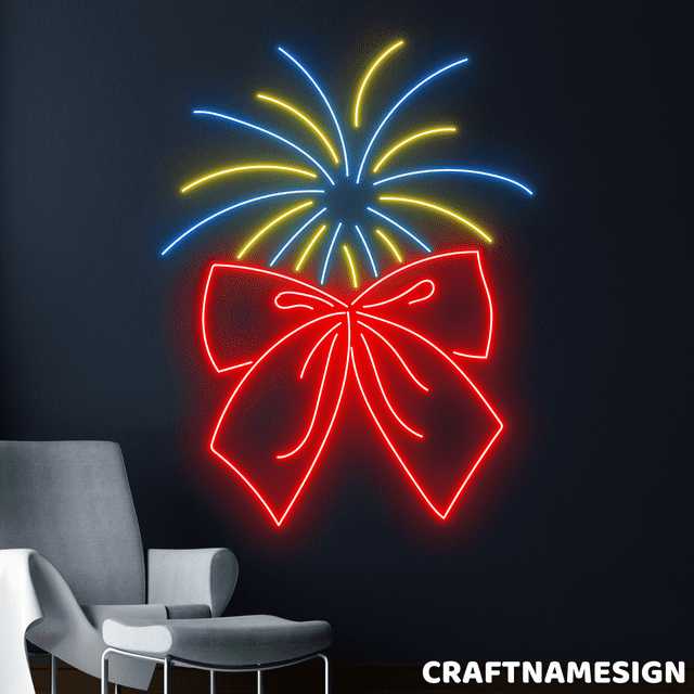 Craftnamesign 4th Of July Fire And Bow Tie Neon Sign, Happy ...