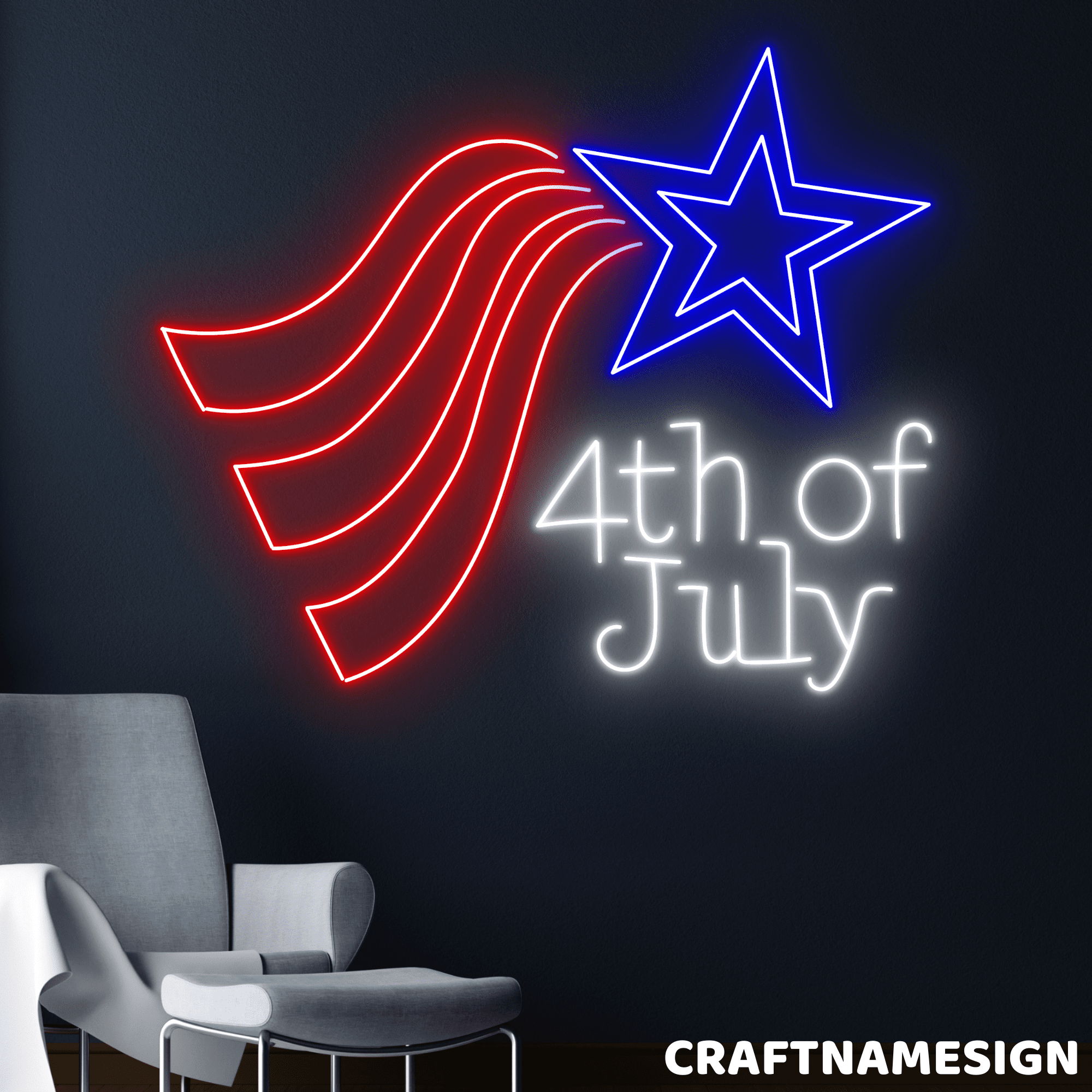 Craftnamesign 4th Of July Neon Sign, Independence Wall Decor, Celebrate ...