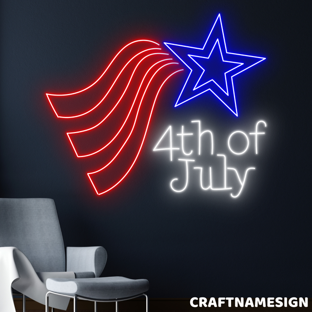 Craftnamesign 4th Of July Neon Sign, Independence Wall Decor, Celebrate ...