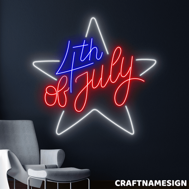 Craftnamesign 4th Of July Star Neon Sign, Happy Independence Wall Decor ...