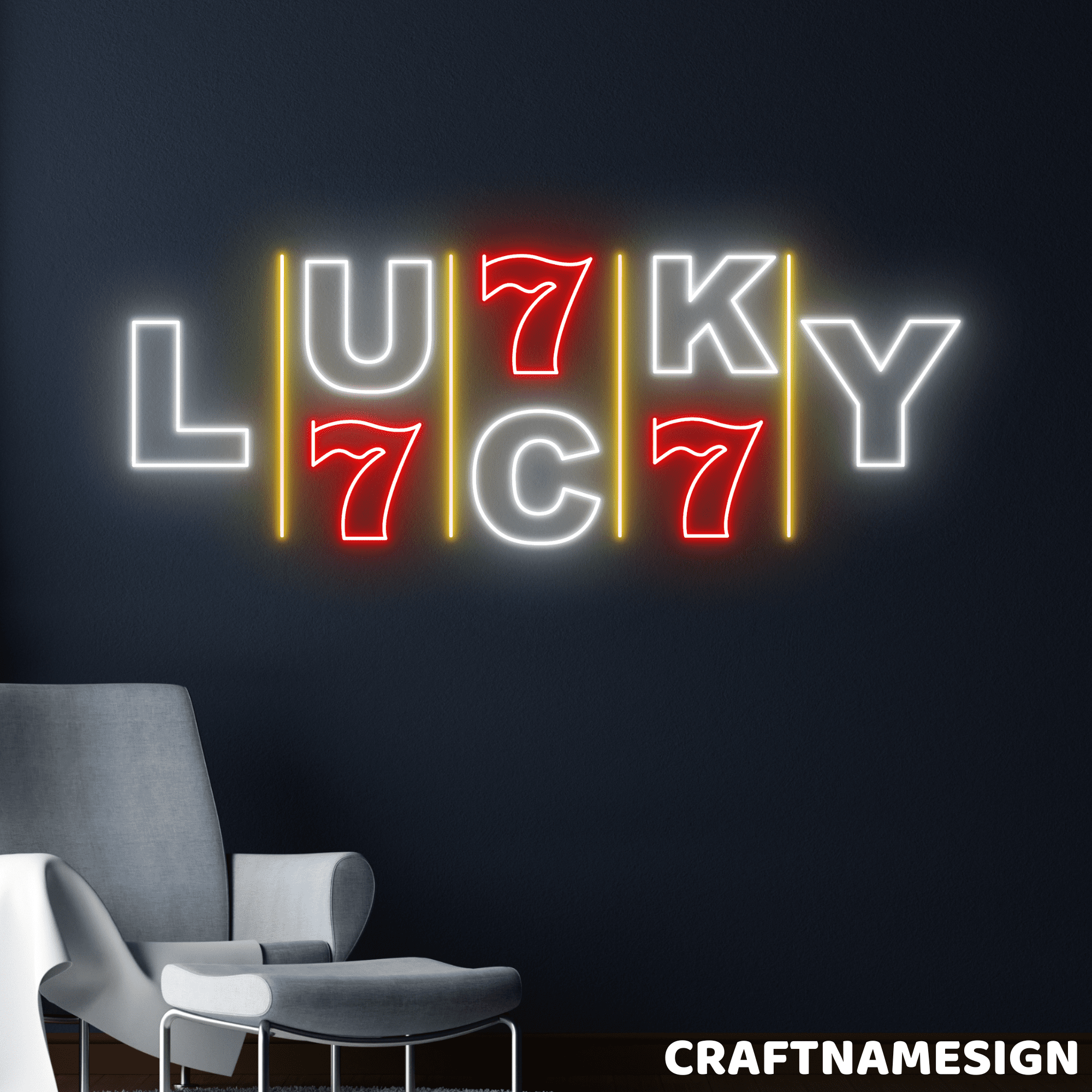 Craftnamesign 777 Lucky Number Neon Sign, Jackpot Wall Art, Jackpot ...