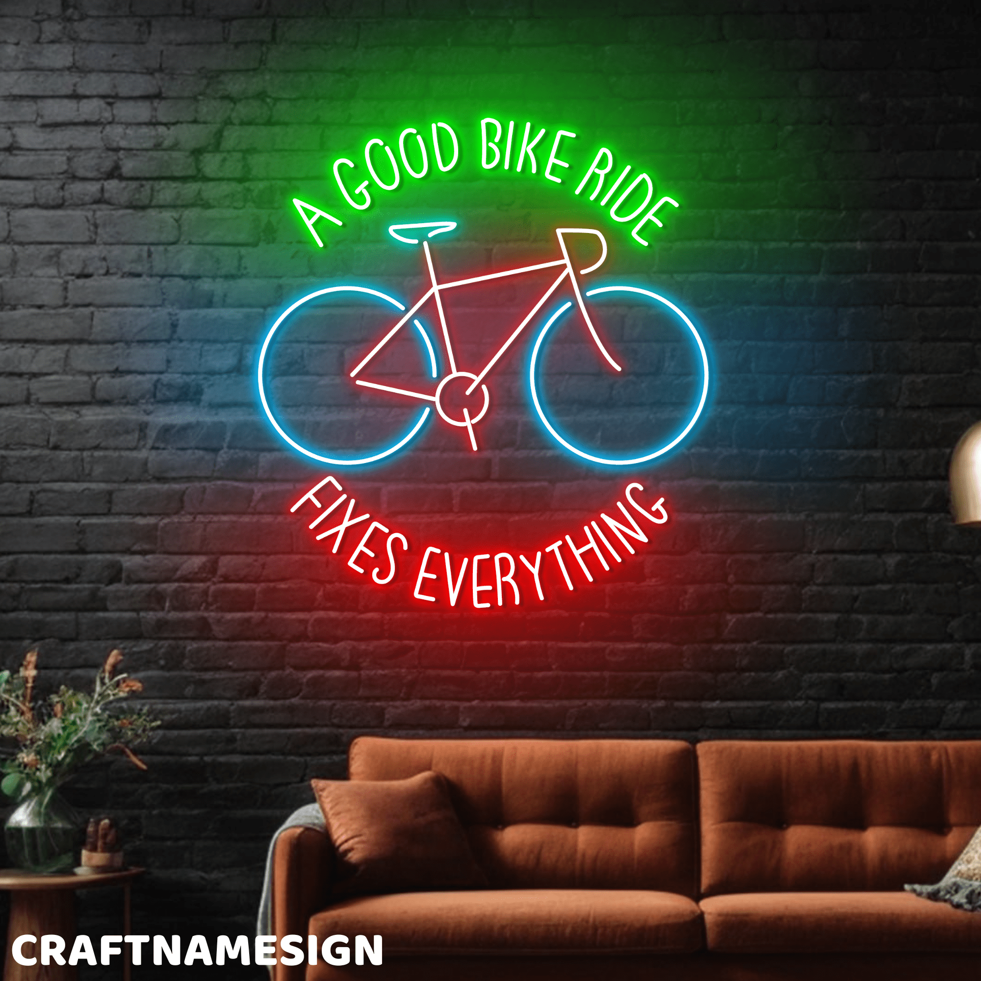 Craftnamesign A Good Bike Ride Neon Sign, Bike Shop Wall Art, Bike Wall ...