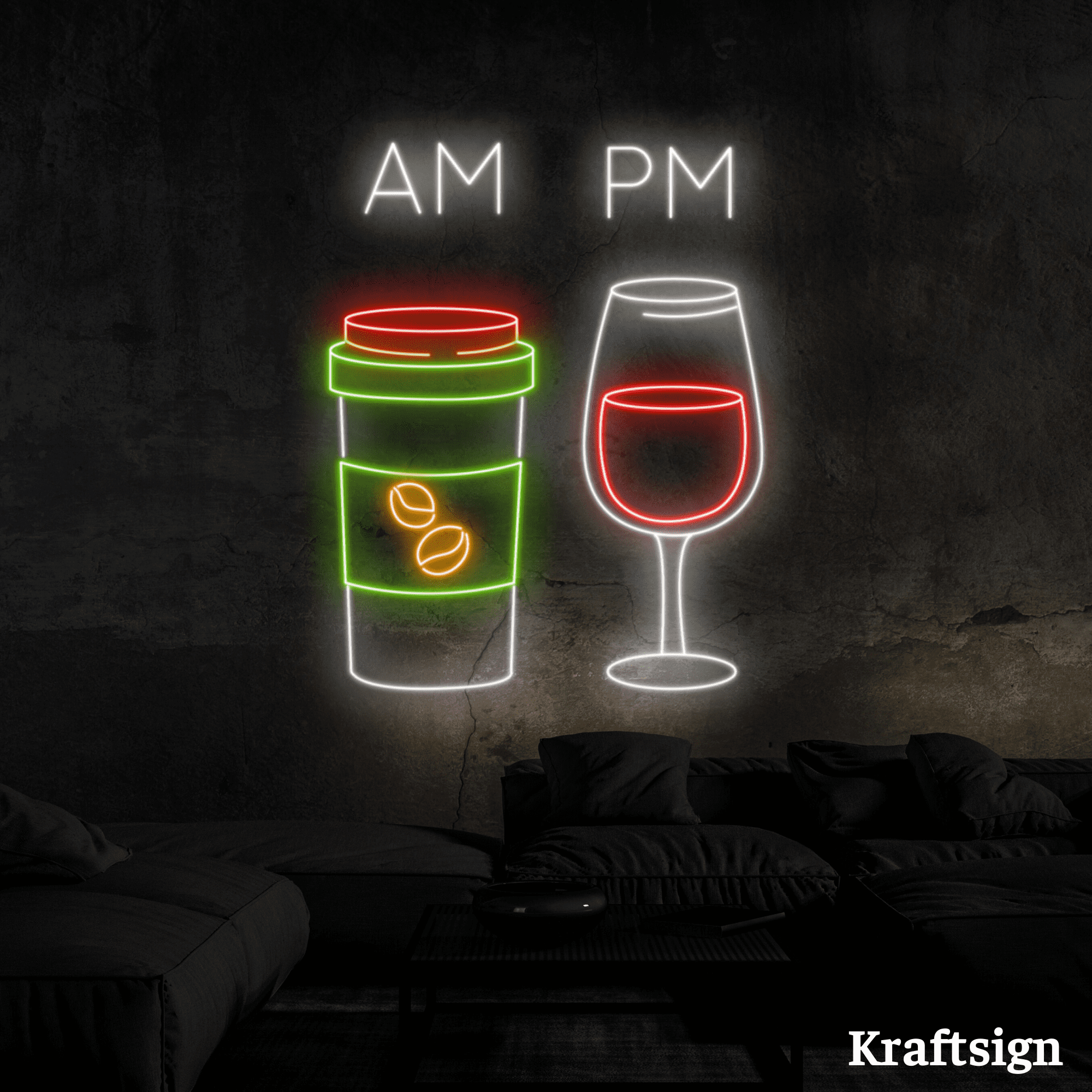 Craftnamesign AM Coffee Neon Sign, PM Wine LED Sign, Bar Coffee Shop ...