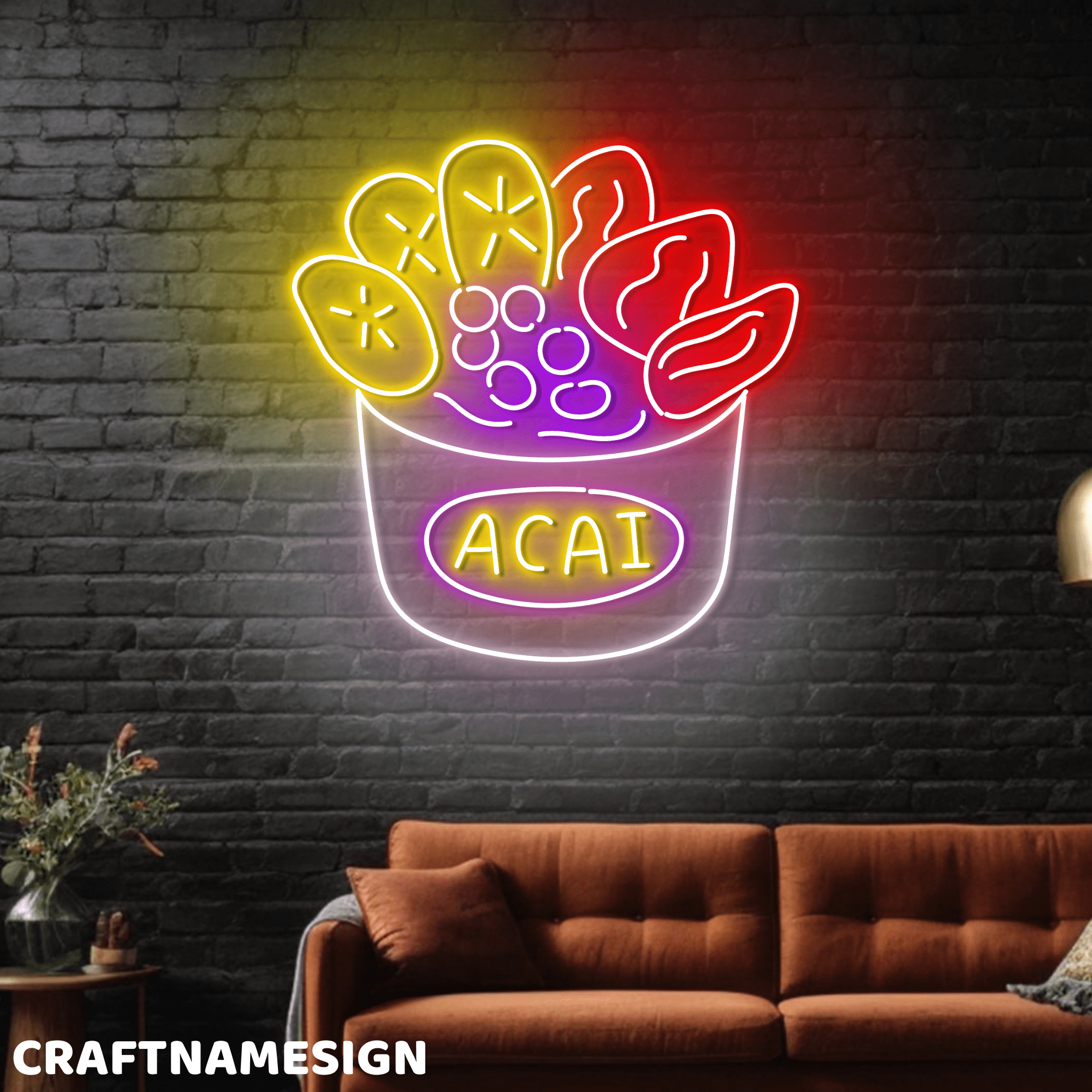 Craftnamesign Acai Bowl Neon Sign, Vegan Wall Art, Food Wall Decor ...