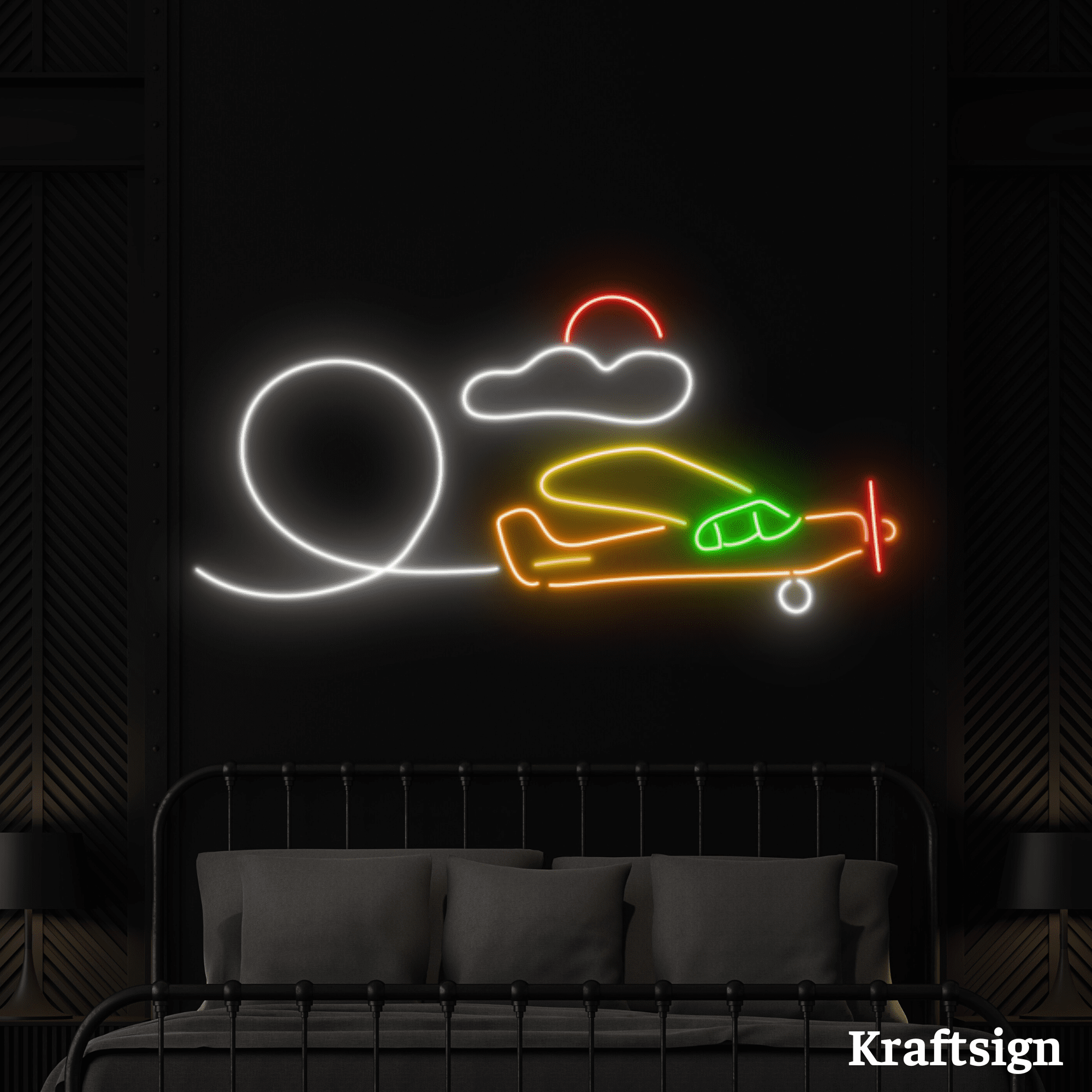 Craftnamesign Airplane Fly Sky Neon Sign, Bedroom Decor, Kid Room Wall ...
