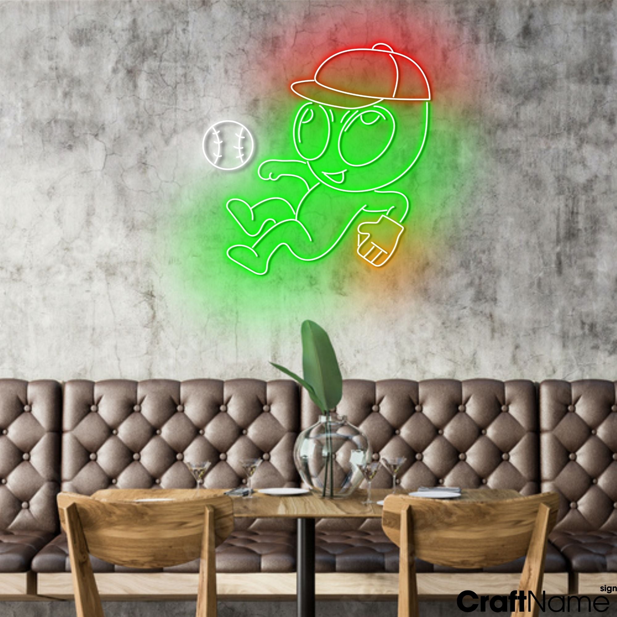 Craftnamesign Alien Baseball Neon Light Sign Wall Art For Baseball ...