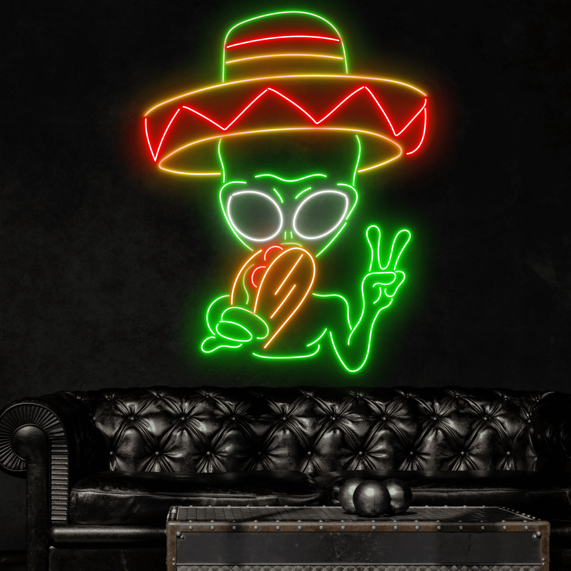 Craftnamesign Alien Eating Tacos Neon Sign, Cinco De Mayo Wall Art ...