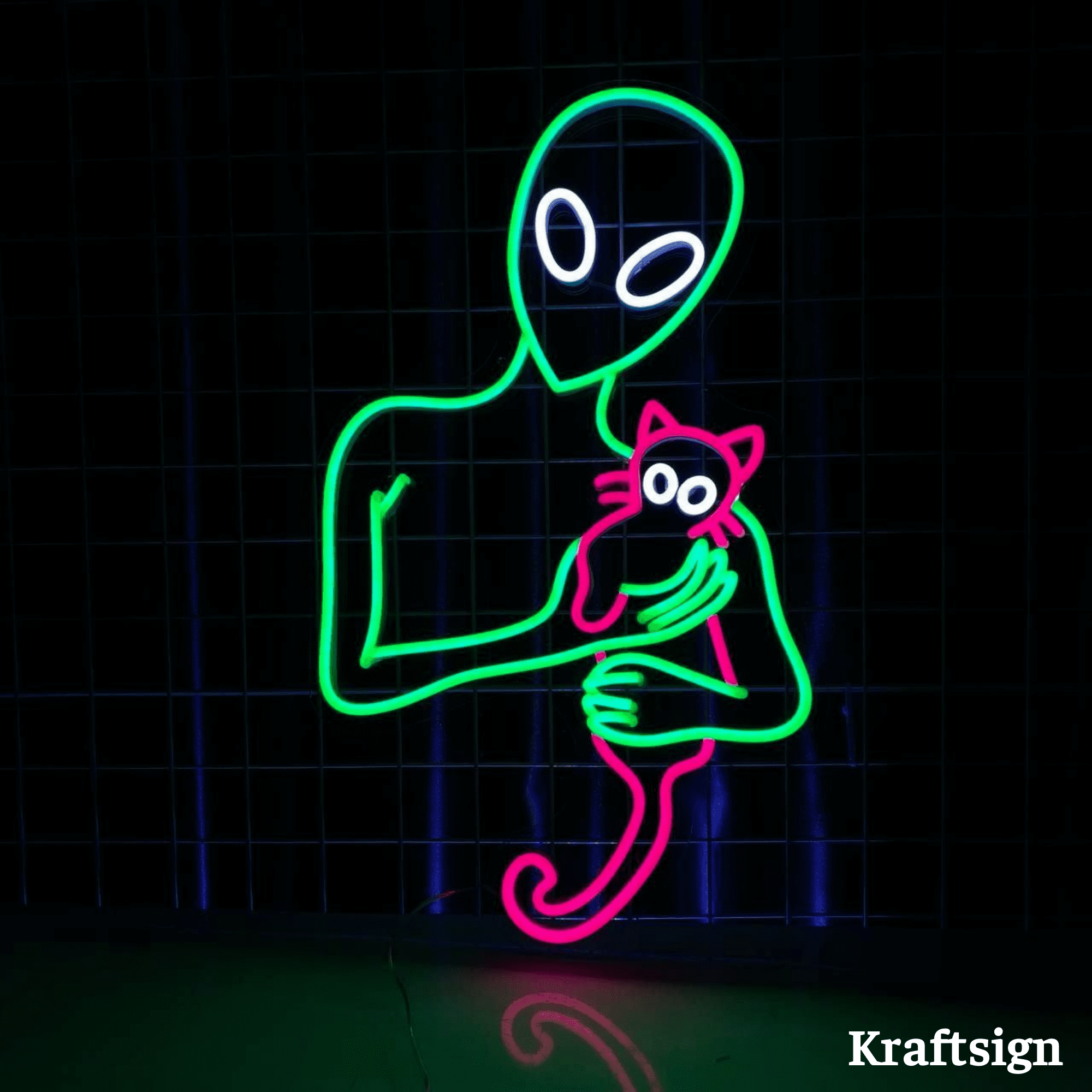 Craftnamesign Alien Hold Cat Neon Sign 14" x 23" for Spaceman Men Cave ...