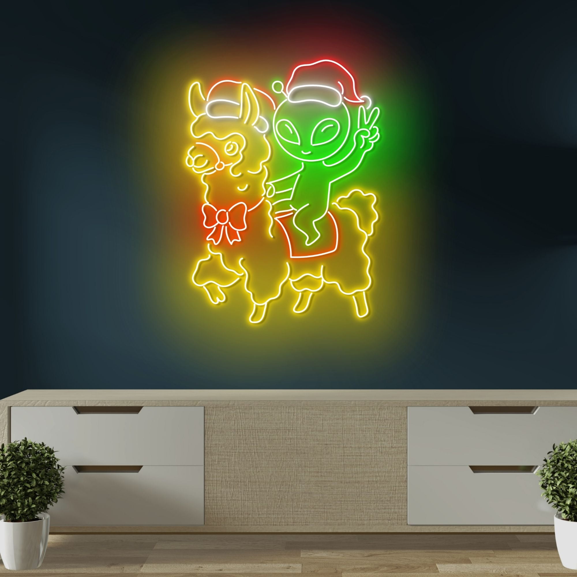 Craftnamesign Alien Ride Llama Neon Led Light Wall Art, Christmas Light ...