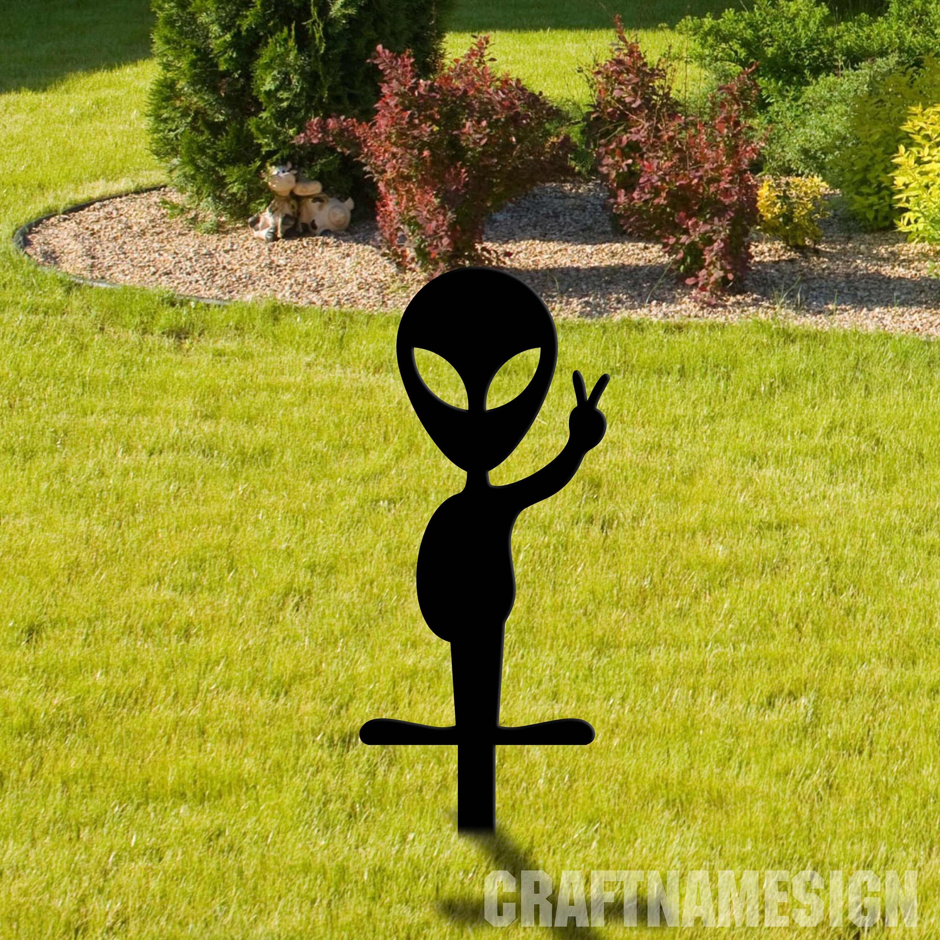 Craftnamesign Alien Yard Stake, Alien Metal Garden Sign with Stakes ...