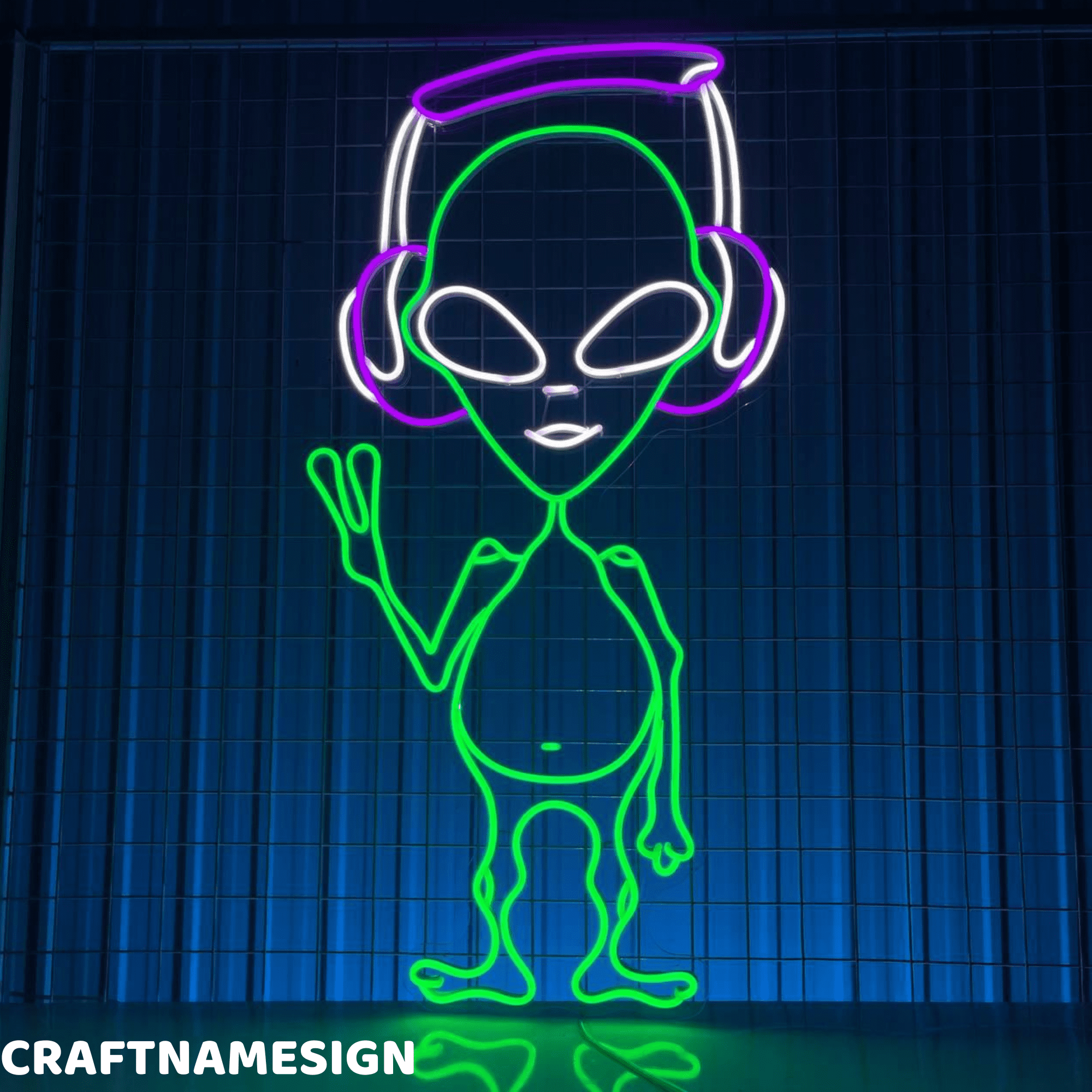 Craftnamesign Aliens With Headphone Neon Sign, Bar Pub Wall Decor ...
