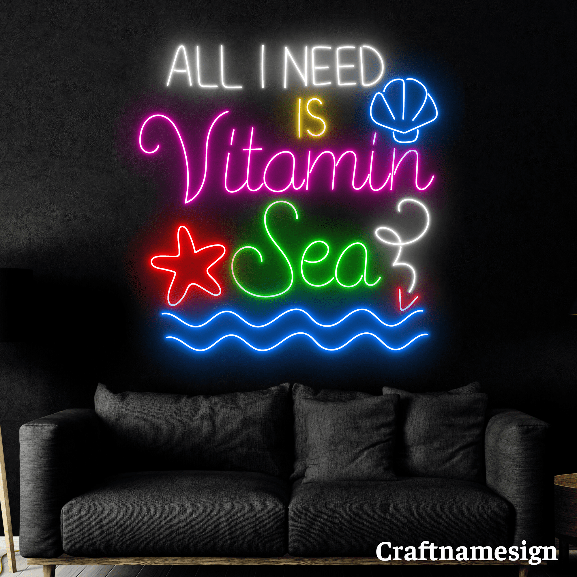Craftnamesign All I Need Is Vitamin Sea Neon Sign for Beach Club Shop ...